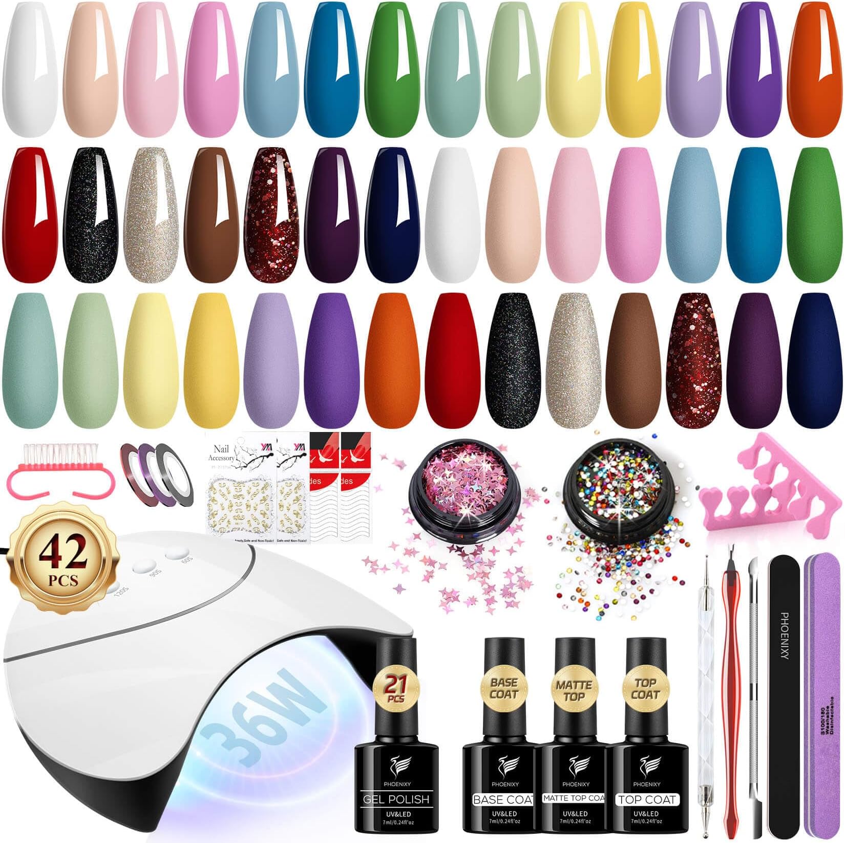Amazon.com : PHOENIXY Gel Nail Polish Kit - 42Pcs Gel Nail Polish Kit ...