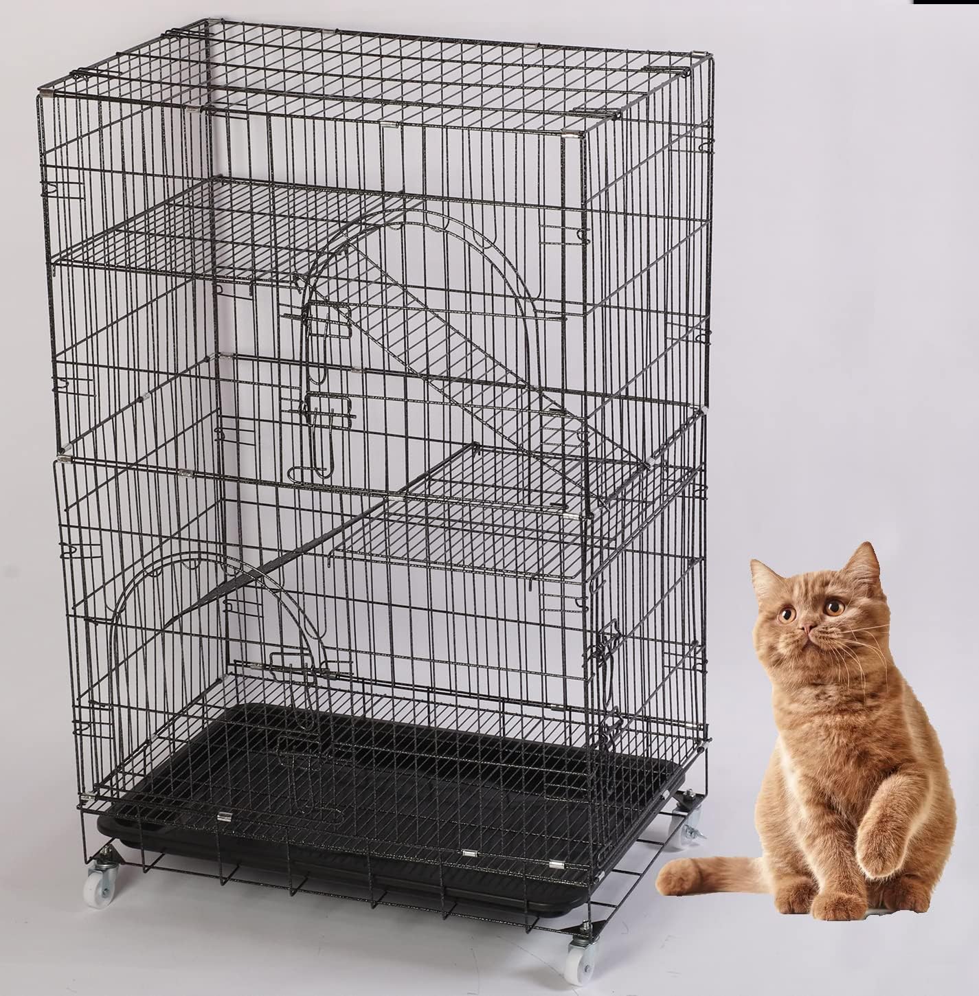 Buy 3-Tier Collapsible Cat Cage Cat Crate Kennel Cat Playpen Metal Wire ...