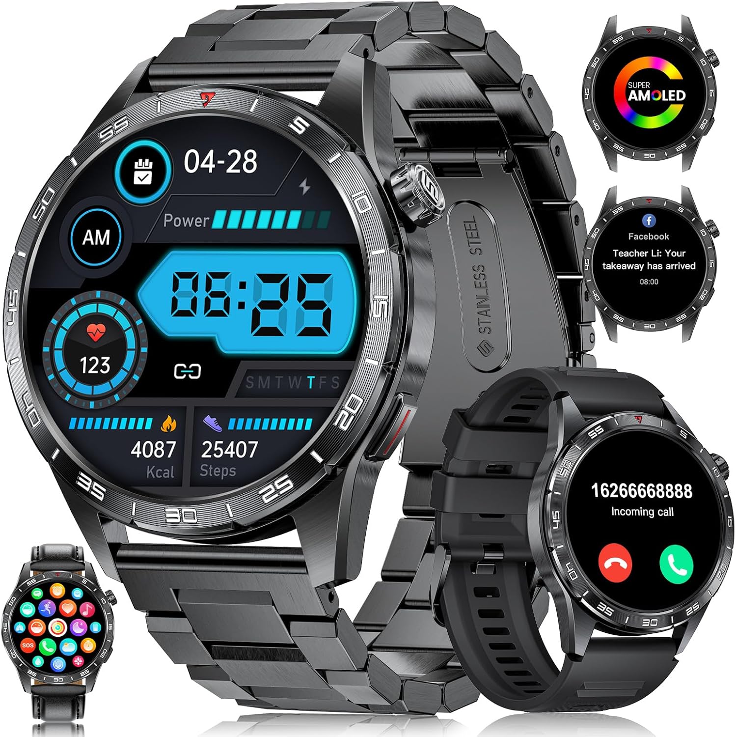 Montre Connectée Homme 1.43” AMOLED avec Appel Bluetooth pour Android ...