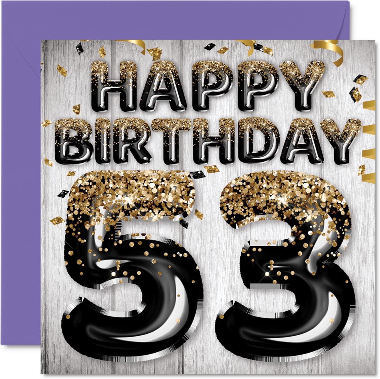 Amazon.com : 53rd Birthday Card for Men - Black & Gold Glitter Balloons ...