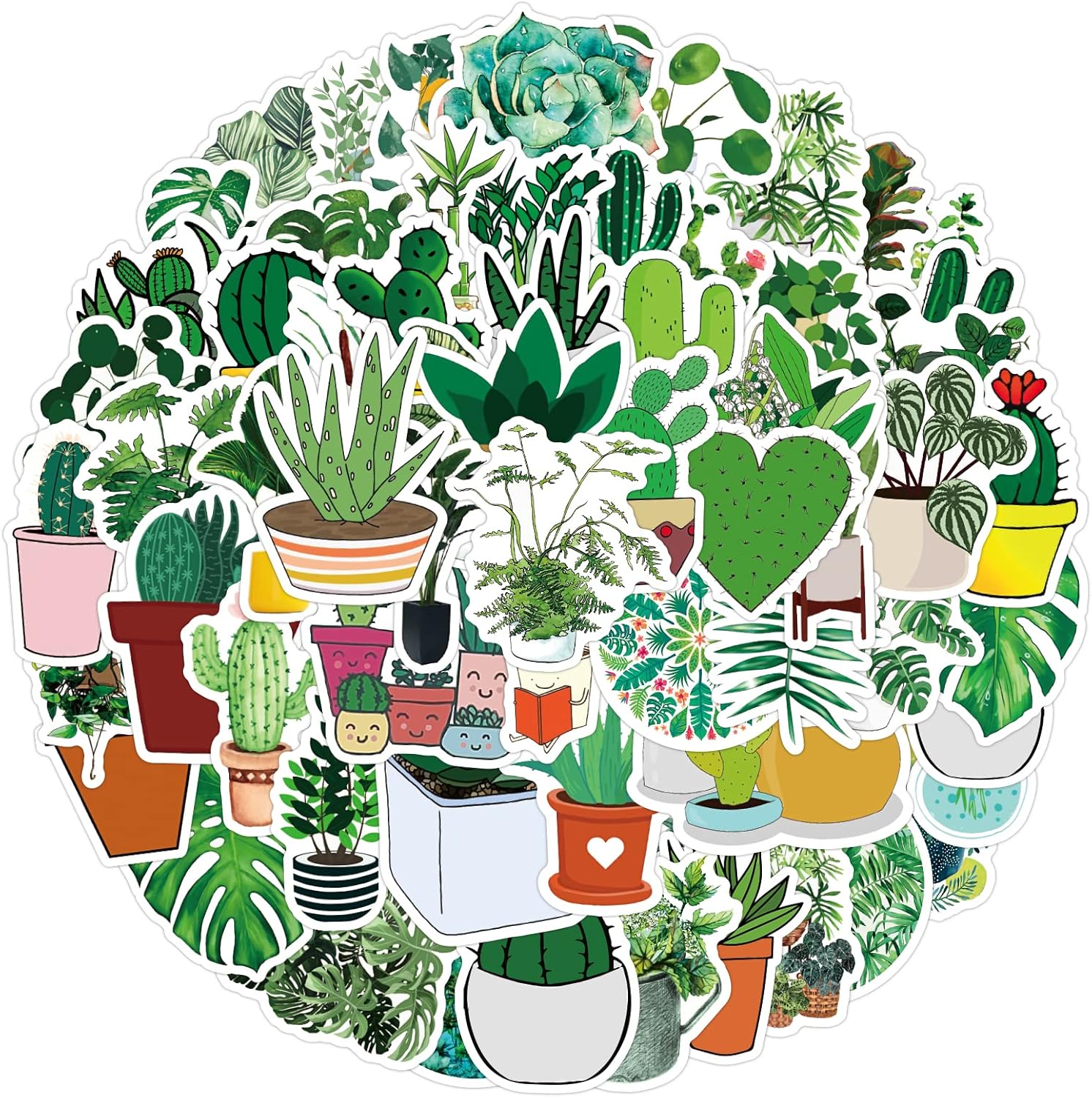 cobee Green Plant Stickers, 100PCS Cartoon Potted Plants Stickers ...