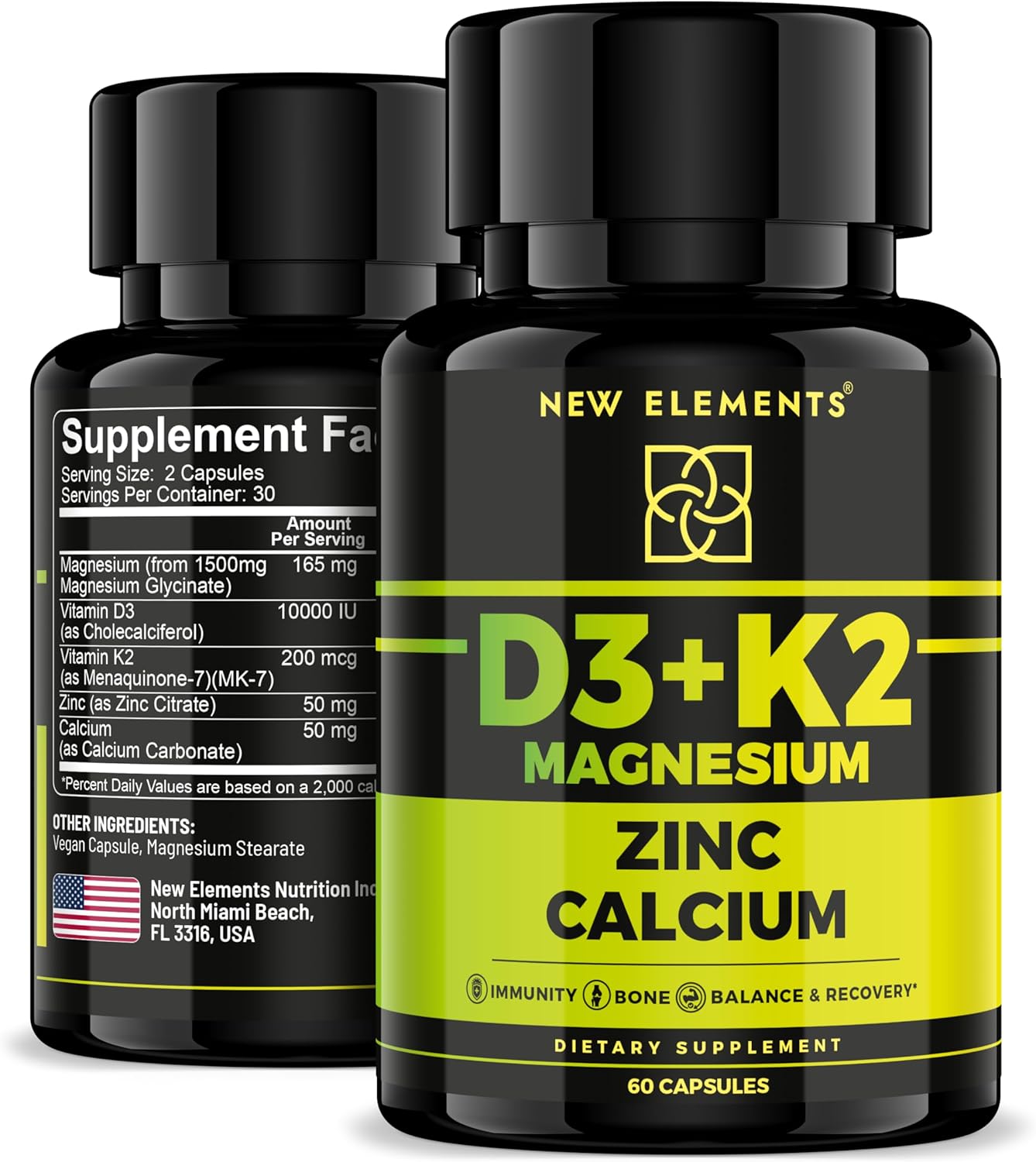 Amazon.com: Vitamin D3 K2 with Magnesium Glycinate + Zinc & Calcium ...