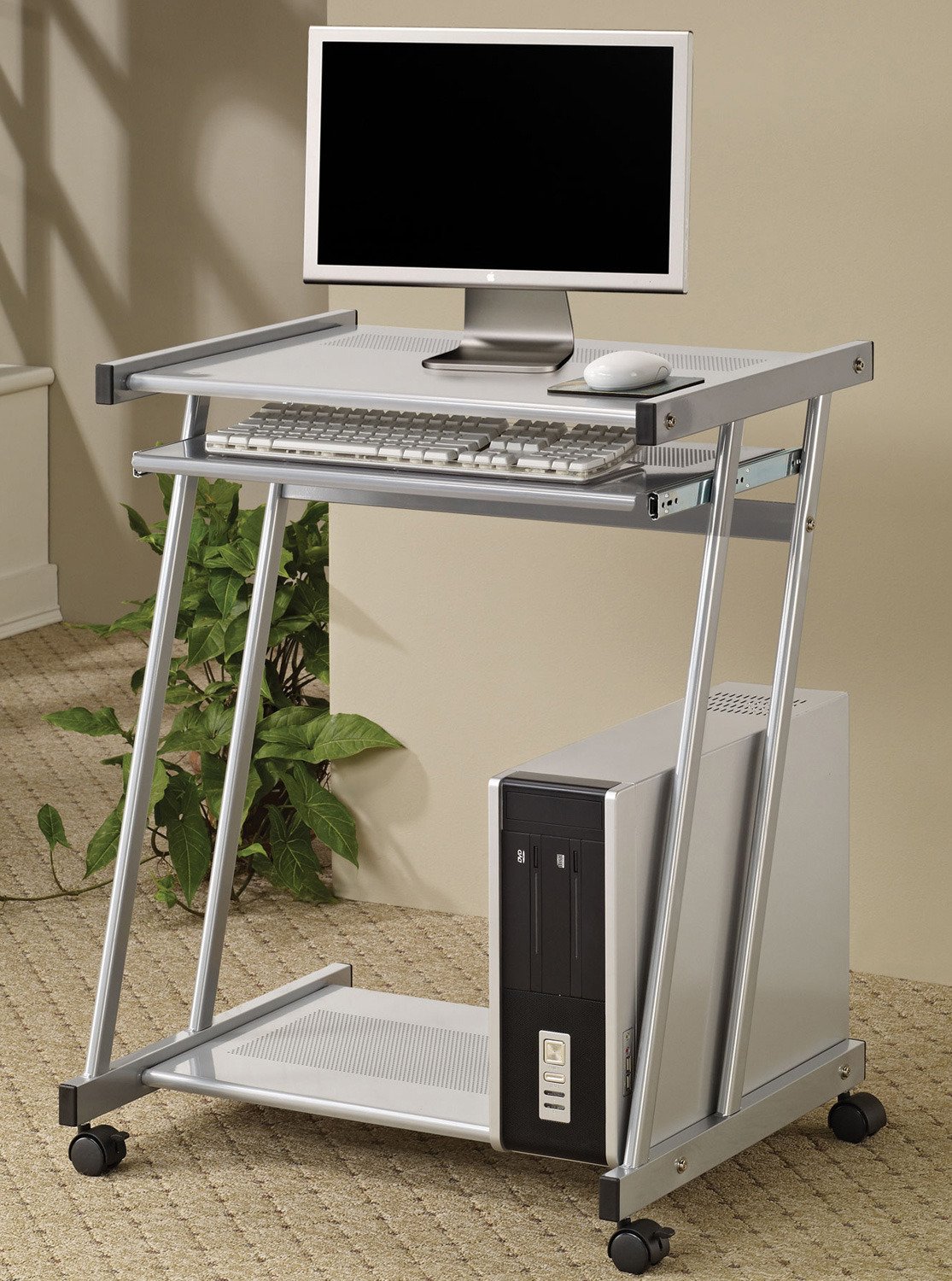 Computer Desk with Keyboard Tray and Casters Silver : Amazon.in: Home ...