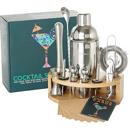 Amazon.com: Mixology Bartender Kit with Stand | Silver Bar Set Cocktail ...