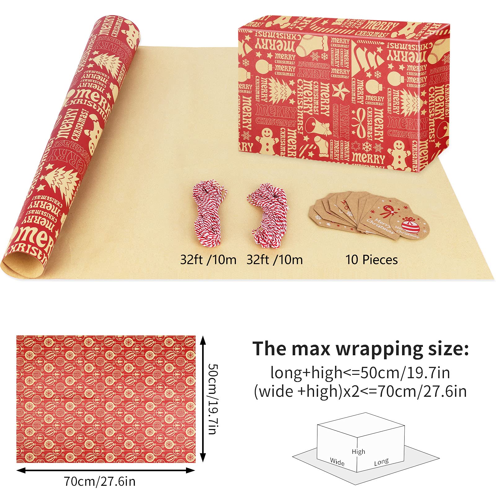 Snapklik.com : BOENFU Kraft Christmas Wrapping Paper Vintage Wrapping Paper