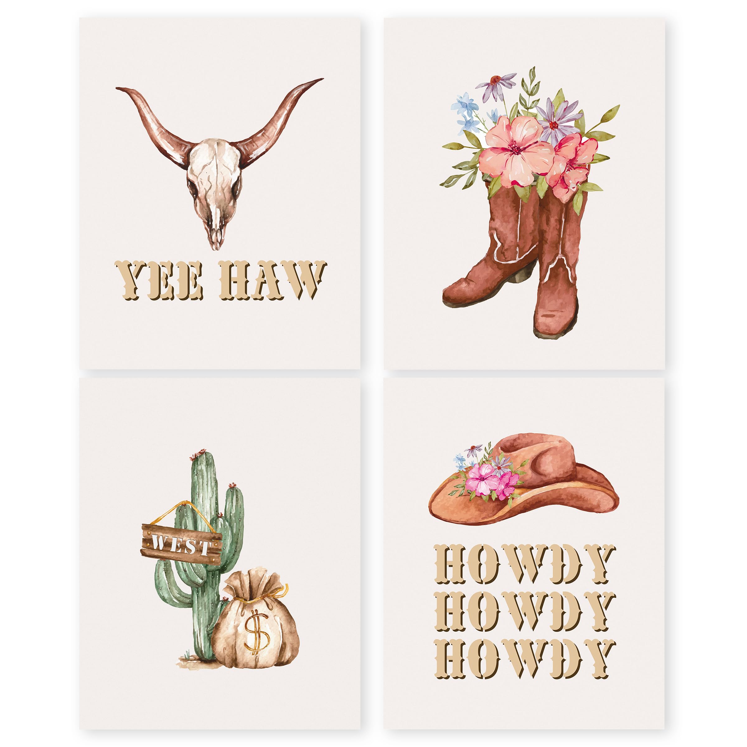 Amazon.com: HRQKO Retro Western Wall Art Poster Prints Set of 4, Howdy ...