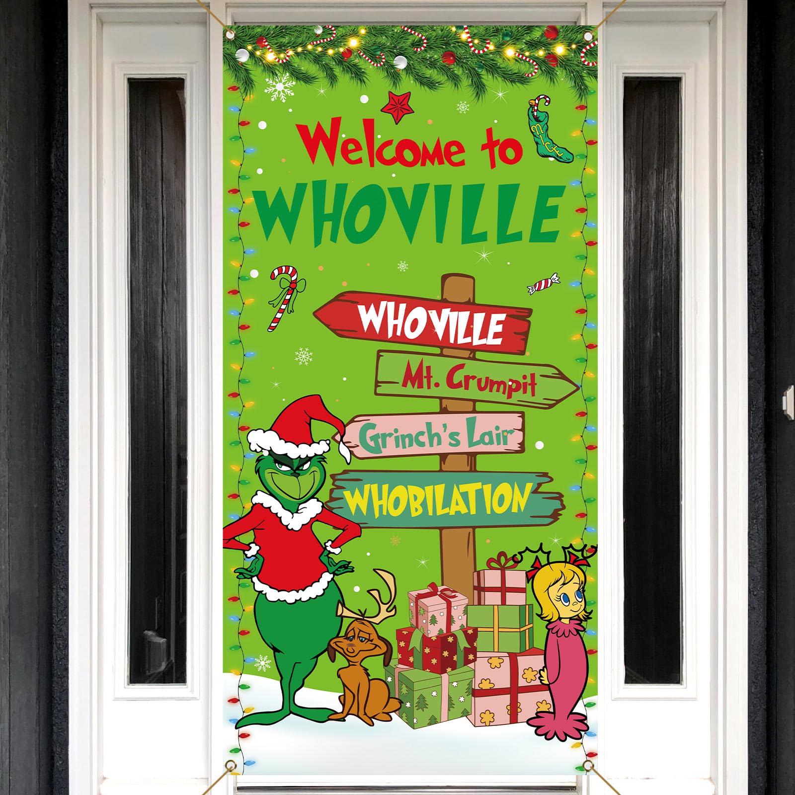 Amazon.com : Sunwer Welcome to Whoville Door Cover Green Elf Christmas ...