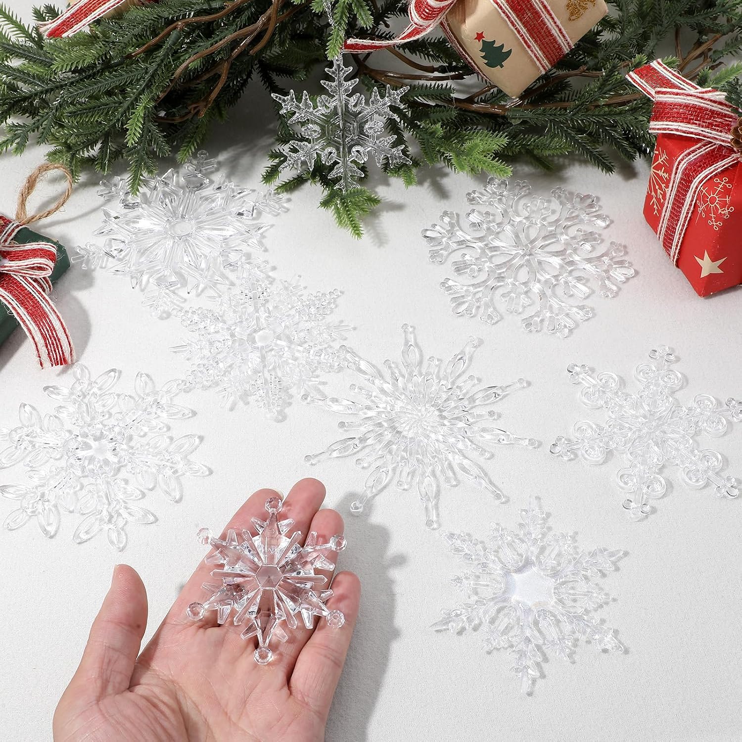 Amazon.com: 9Pcs Clear Hanging Acrylic Snowflake Ornaments, Crystal ...