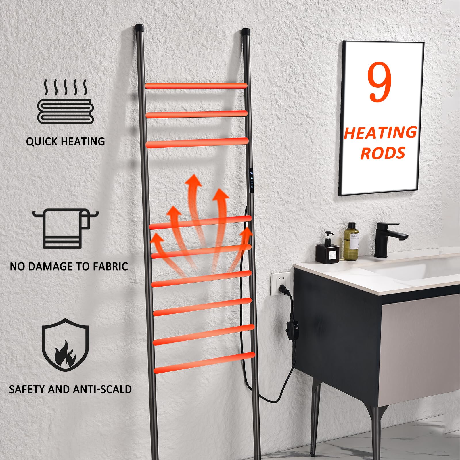 Heated Towel Racks 9-Bar Towel Warmer Rack - 39.37x19.69 Inch Heated ...
