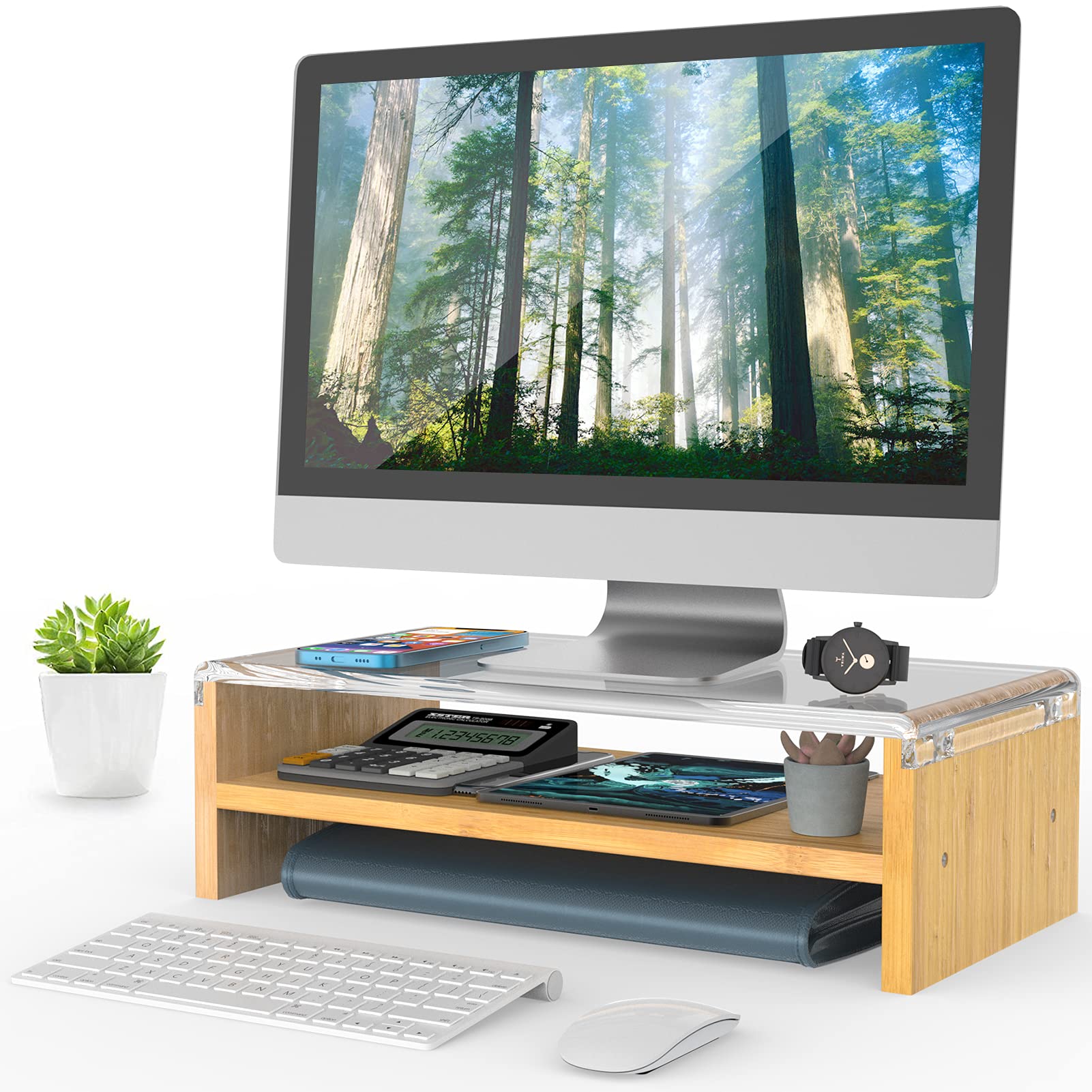 Bamboo Monitor Stand Organizer at Maria Couch blog