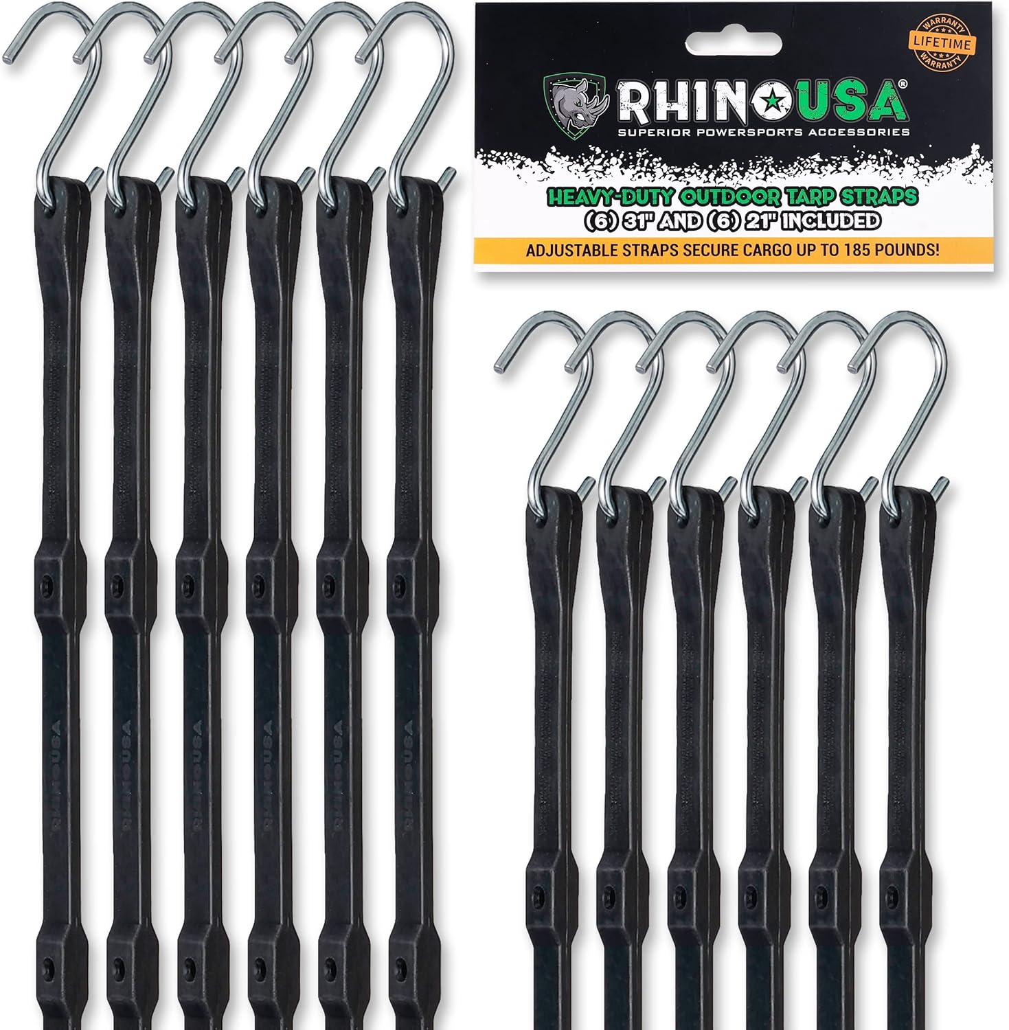 Rhino USA Rubber Bungee Cords Heavy Duty Outdoor with Adjustable Hooks ...
