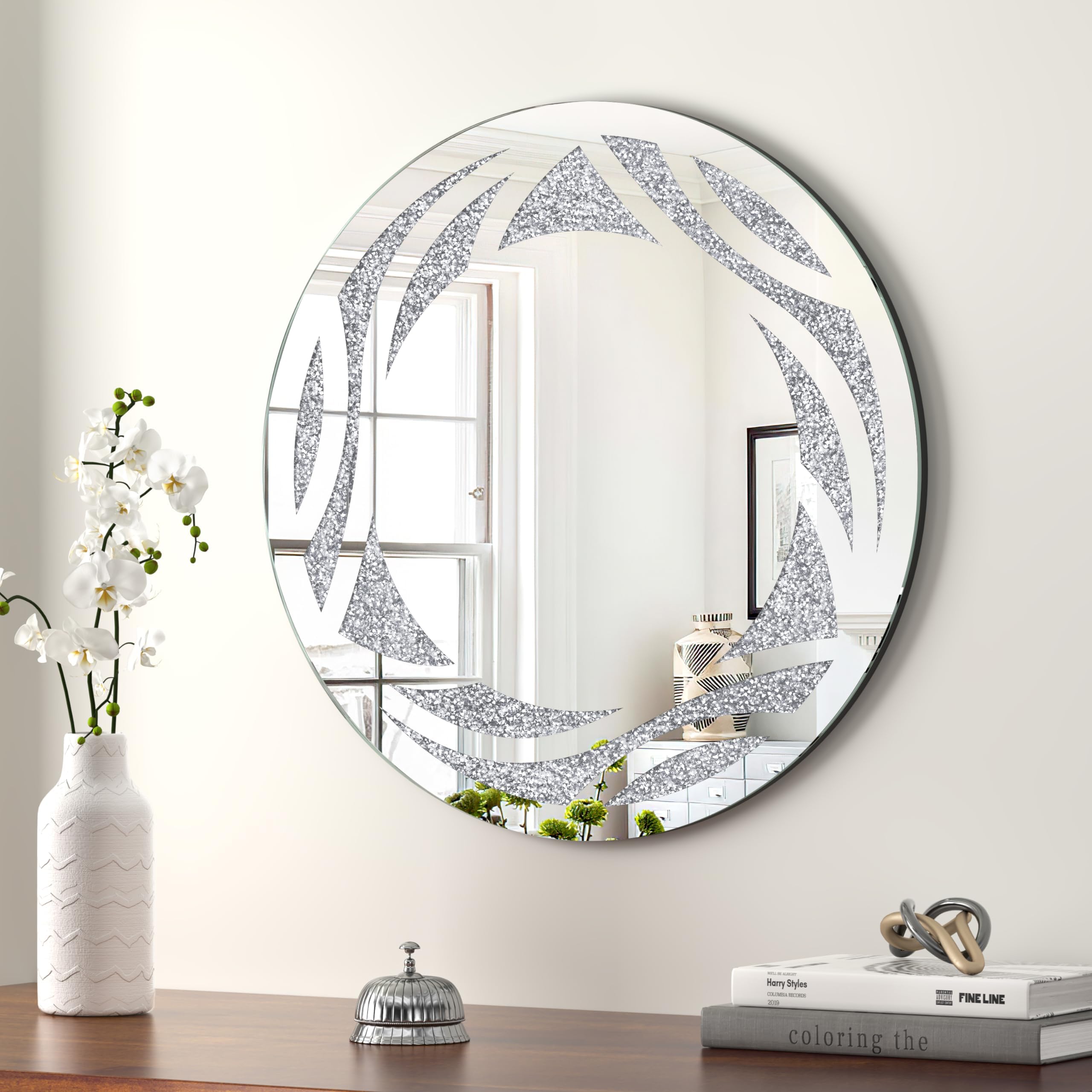 Amazon.com: KOHROS Crystal Crush Diamond Round Silver Mirror for Wall ...