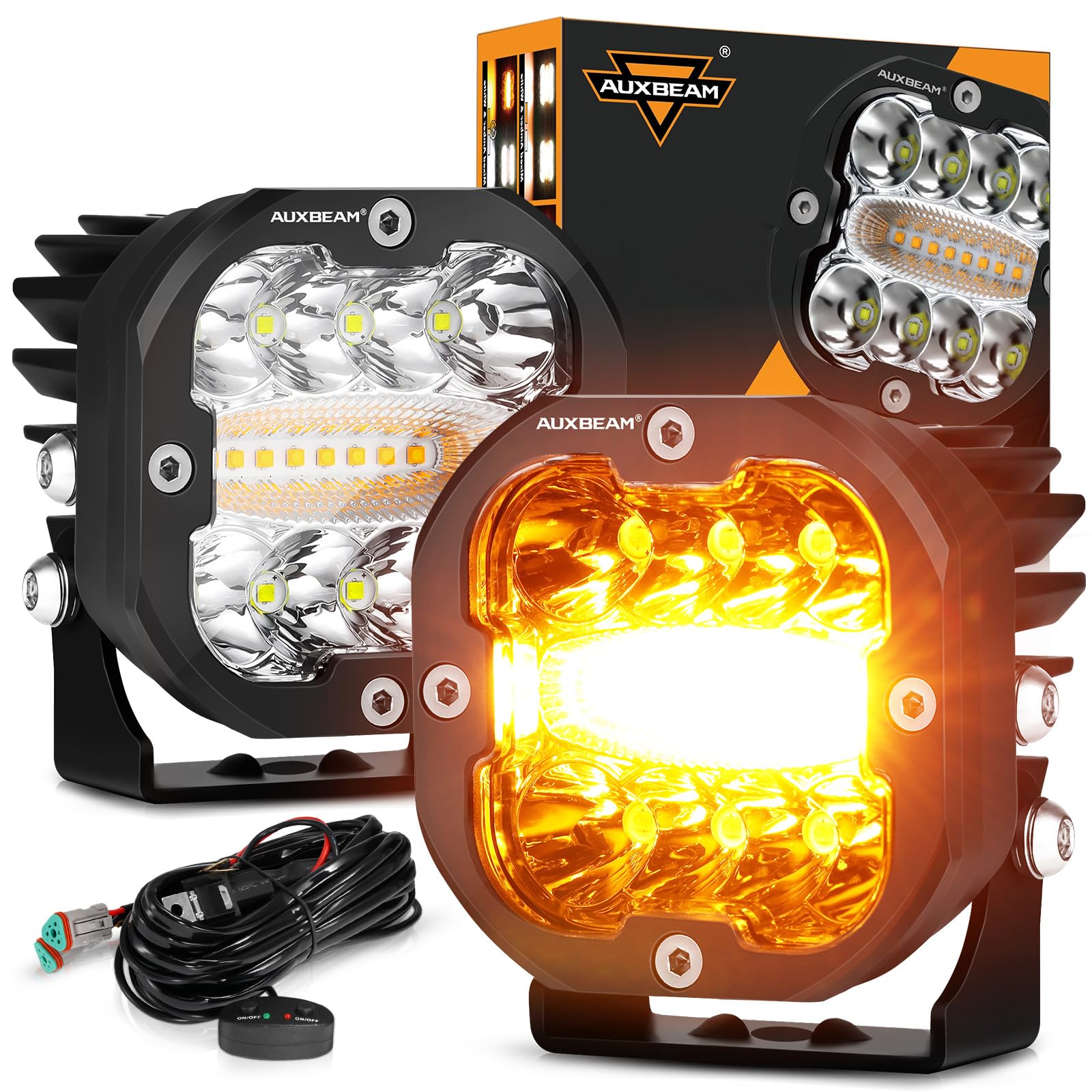 Amazon.com: Auxbeam 3 Inch 96W Amber White LED Light Pods, XP-Ultra ...