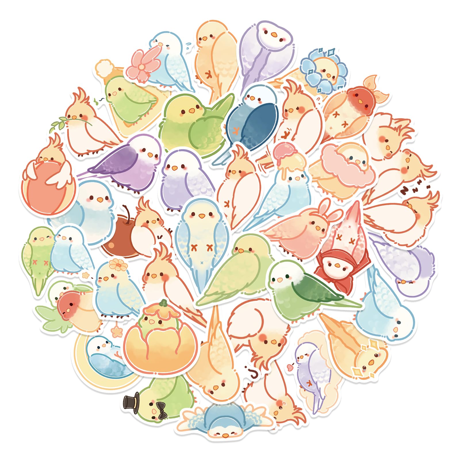 Amazon.com: GEEHUA Cute Kawaii Cartoon Parrot Stickers, 40Pcs Adorable ...