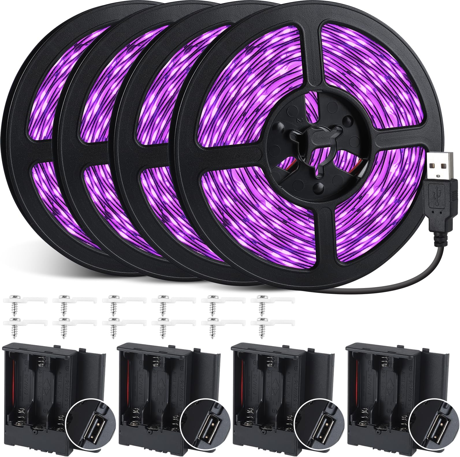 33FT USB Black Lights LED Strip, Battery Operated Black Light Tapestry ...