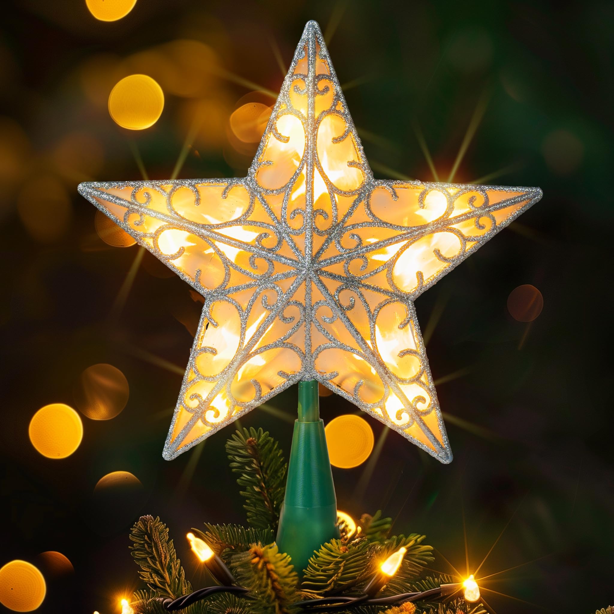 Dazzle Bright 11 Inch Star Tree Topper, Lighted Glitter Christmas ...