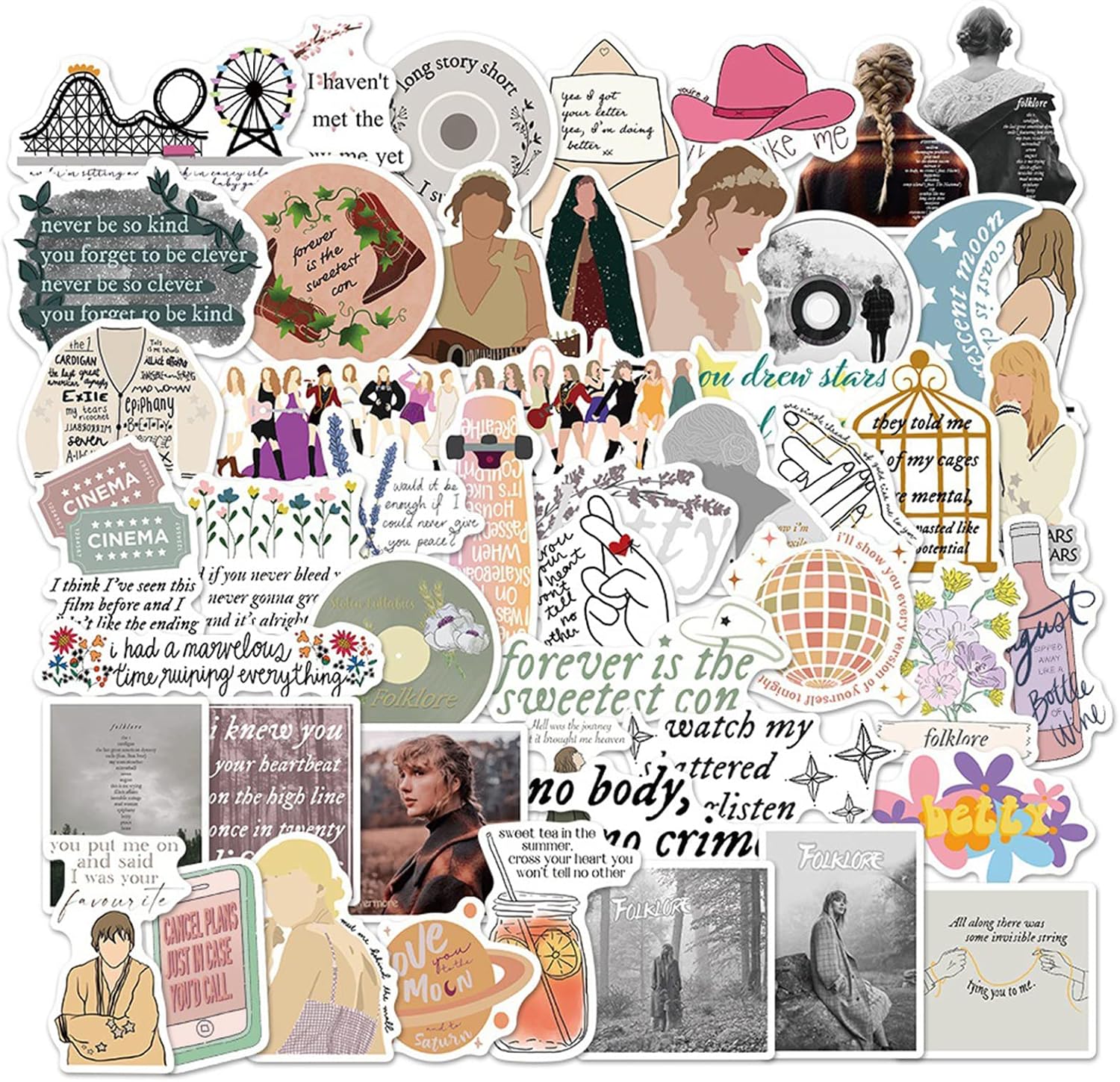 Folklore Music Stickers 50 Pcs, Folklore Evermore Taylor Singer Swift ...