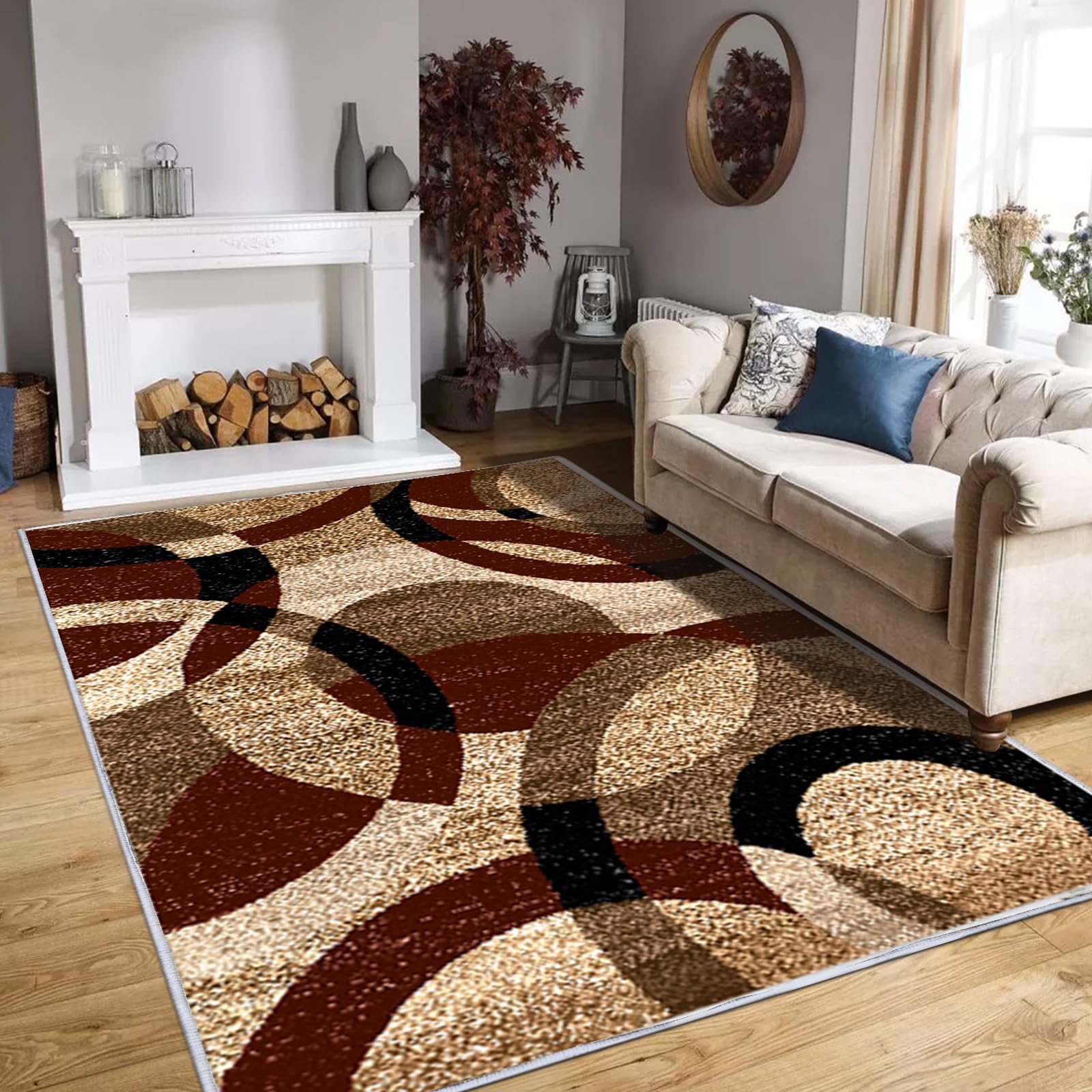 Amazon.com: YUFANUHO Modern Brown Beige Area Rugs for Living Room, 4x6 ...