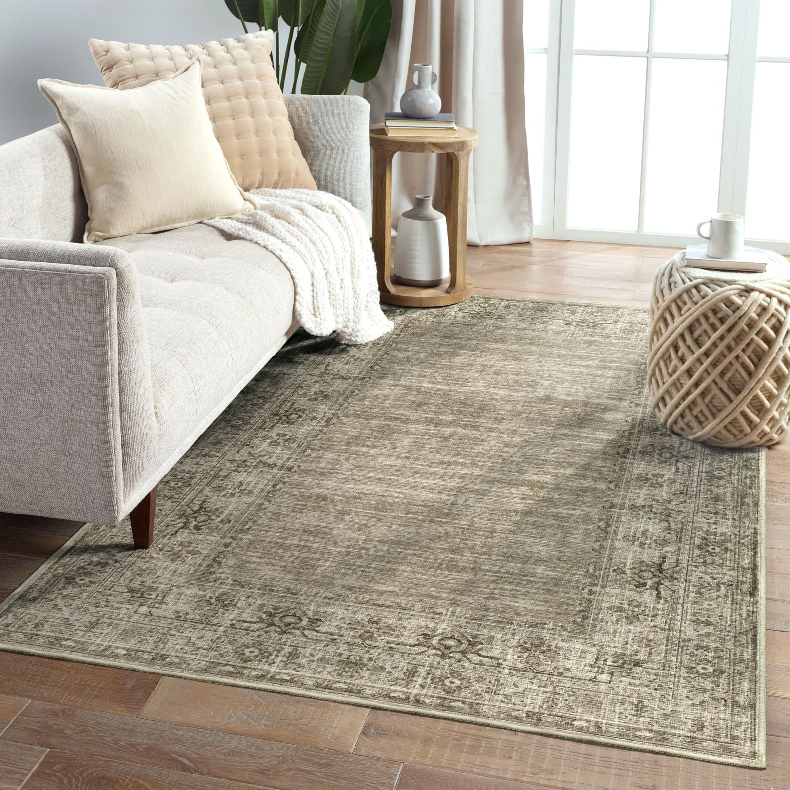Amazon.com: Nuomeijia Vintage Bordered Area Rug, Taupe Brown Rug 5x7 ...
