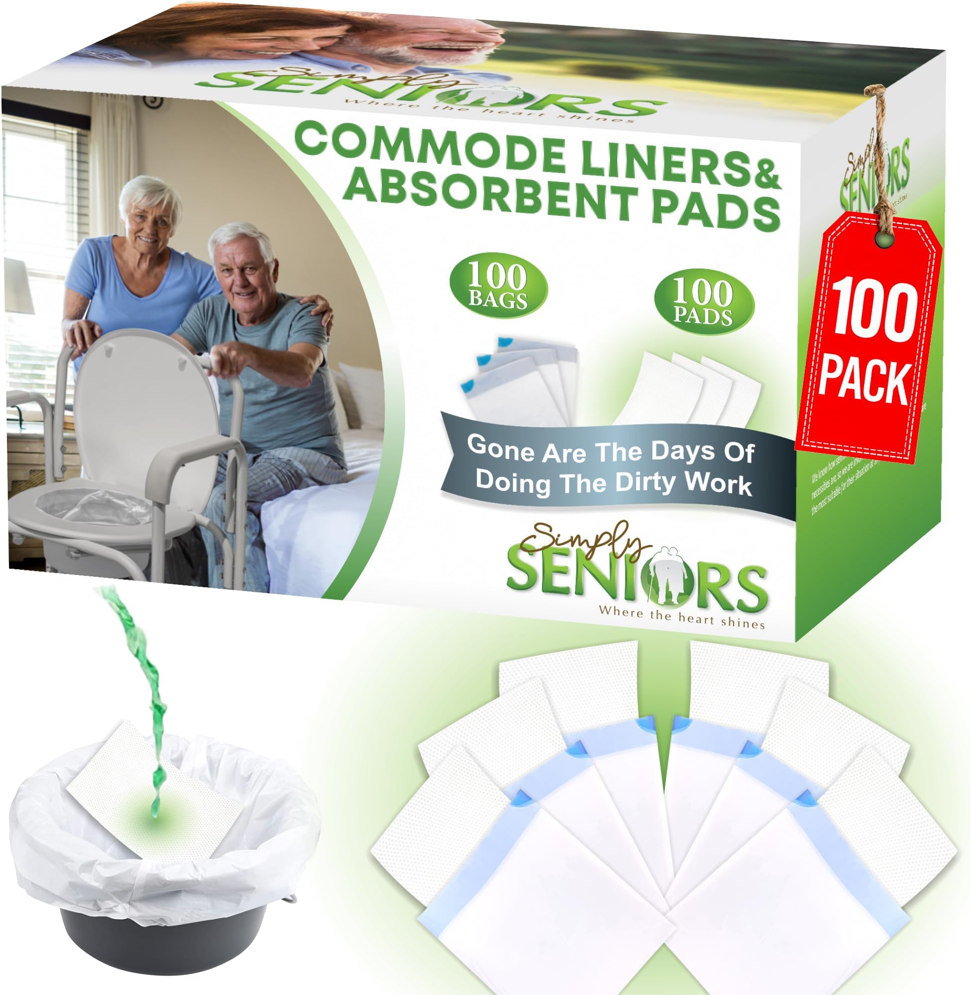 Amazon.com: Commode Liners with Absorbent Pads - 100 Liners & 100 Pads ...