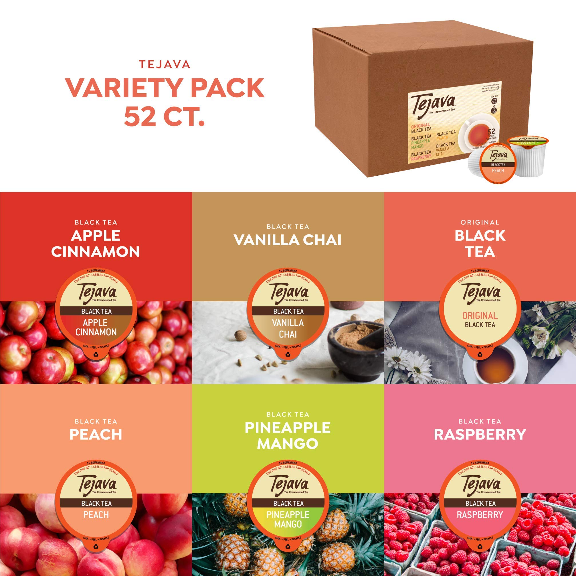 Tejava Tea Variety Pack, 52ct. 6 All Natural Unsweetened Flavored ...