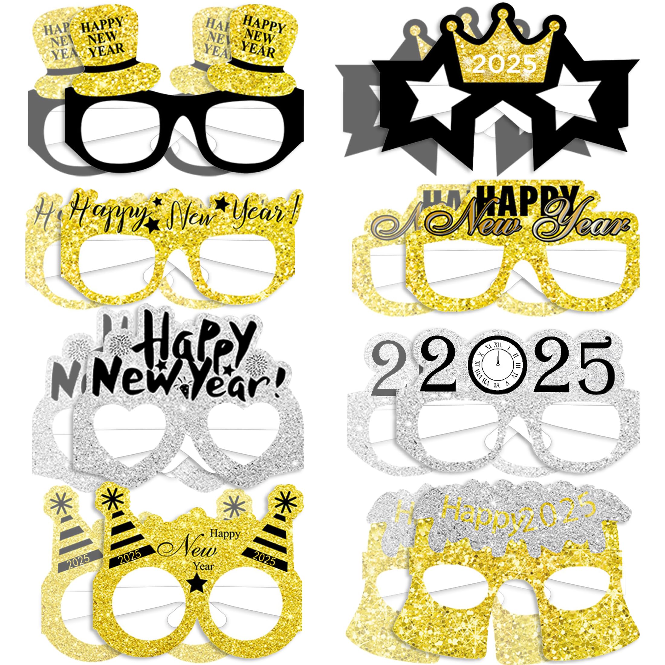RHZXD 16 PCS Happy New Year Glasses, New Years Eve Decorations 2025 ...