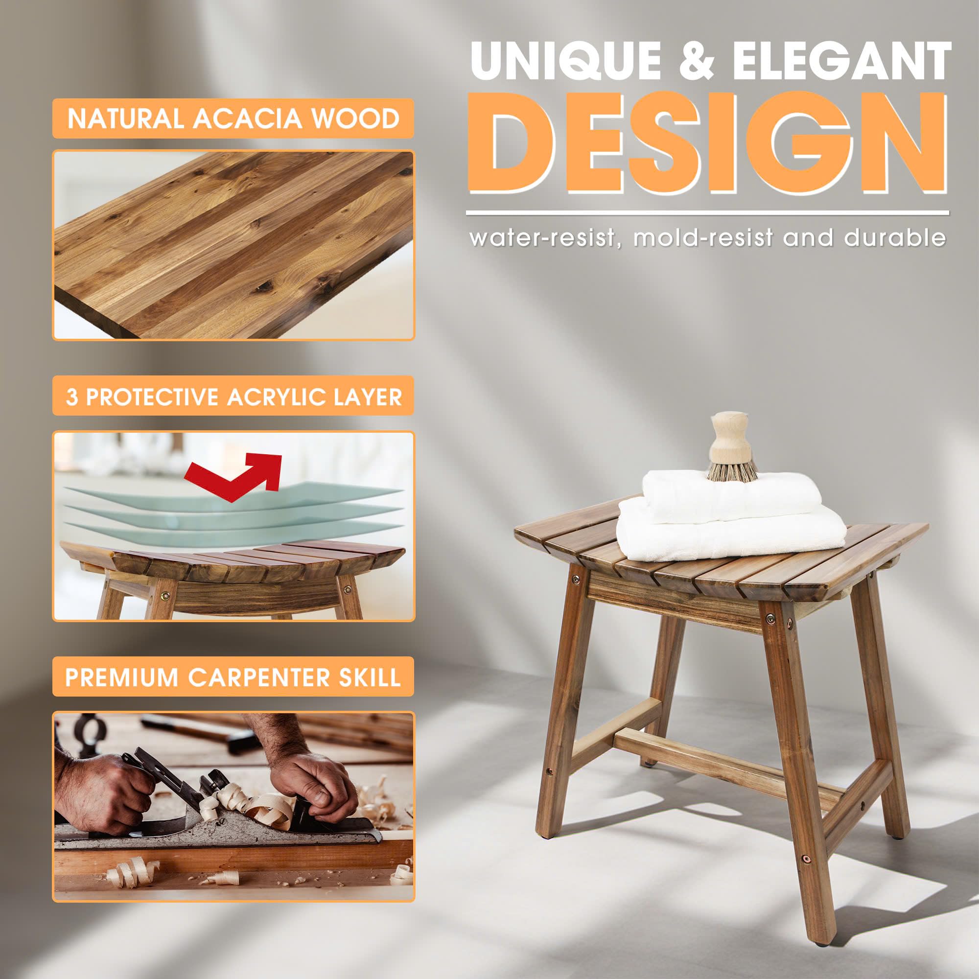 Snapklik.com : Acacia Shower Stool Bench Chair For Inside Shower To Sit ...