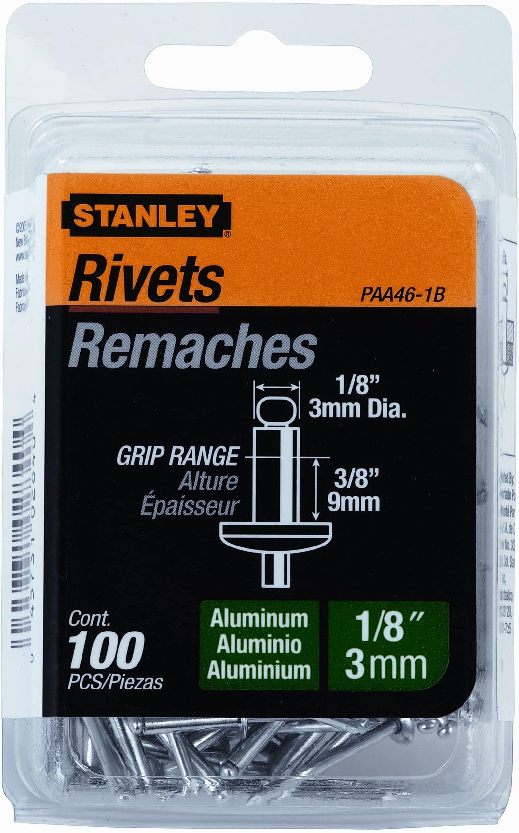 Amazon.com: Stanley PAA46-1B 1/8 Inch X 3/8 Inch Aluminum Rivets, Pack ...