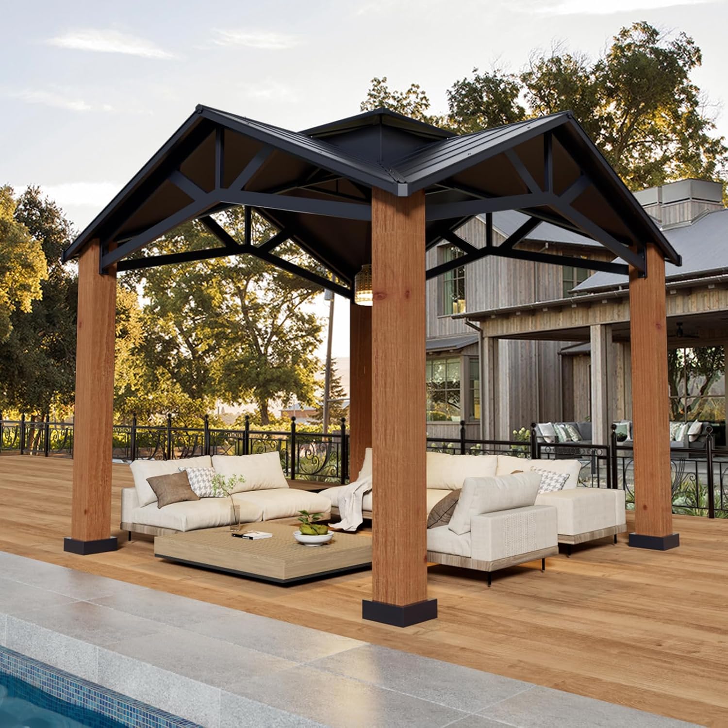 Amazon.com : YOLENY 12' x 12' Ultra-Thick Columns Hardtop Gazebo, Metal ...