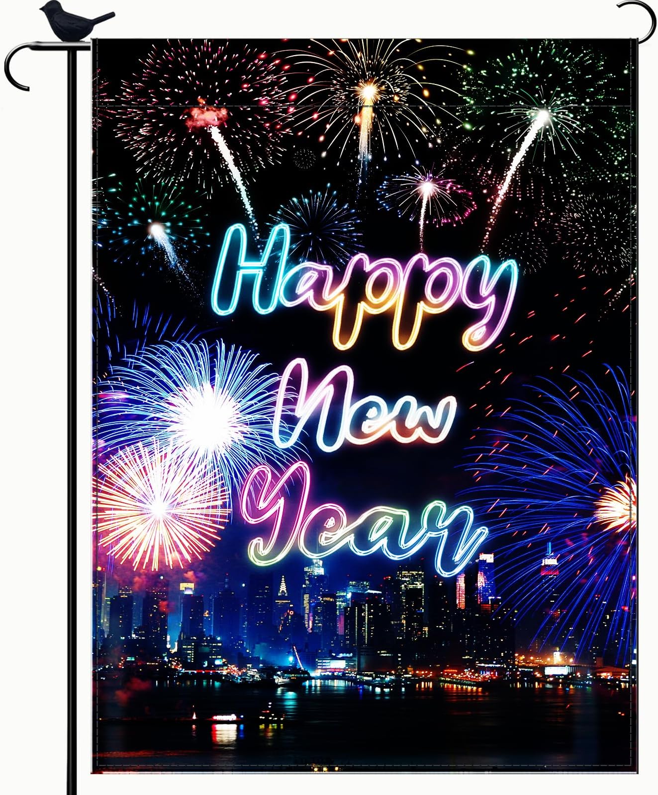 Amazon.com : Akeydeco New Years Flag,Happy New Year Garden Fireworks ...