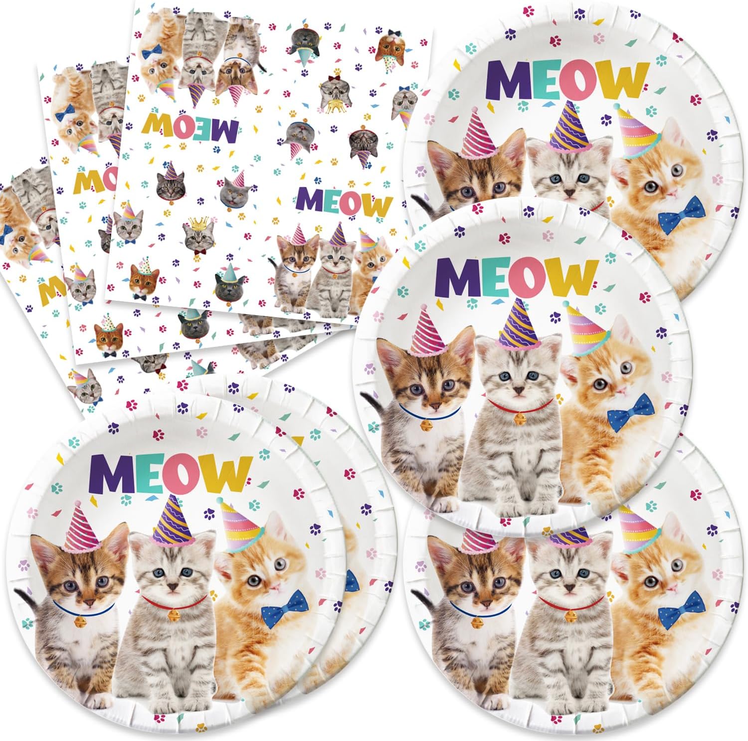 Amazon.com: AnyDesign 30Pcs Cat Theme Plate Cat Birthday Party ...