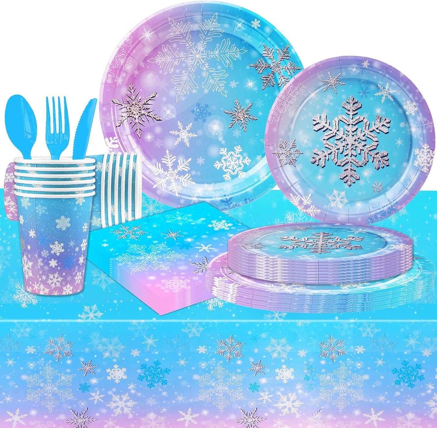 Amazon.com: Qpout 141 PCS Winter Party Supplies Disposable Snowflake ...