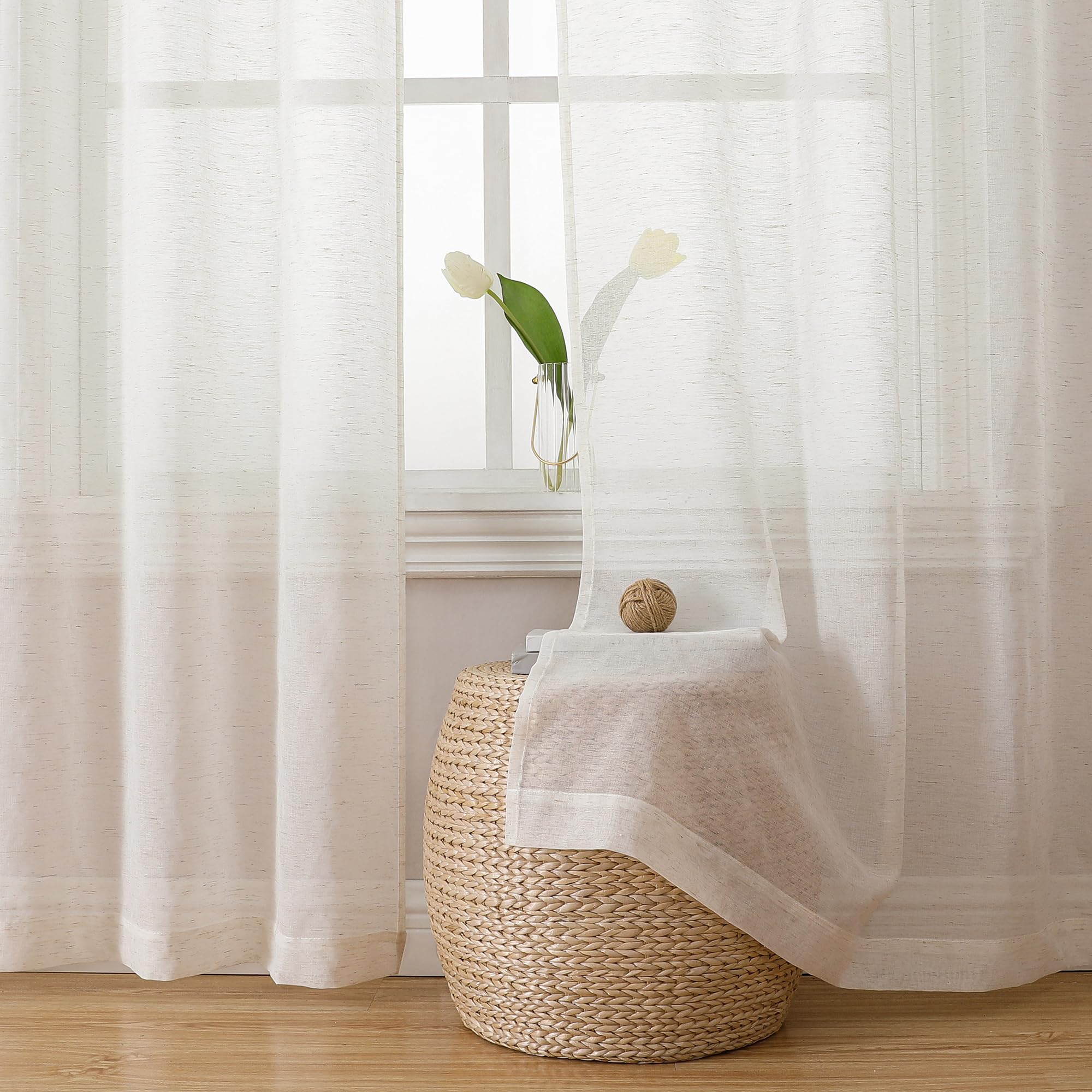 Amazon.com: Simplebrand Natural Linen Textured Sheer Curtains 84 inches ...