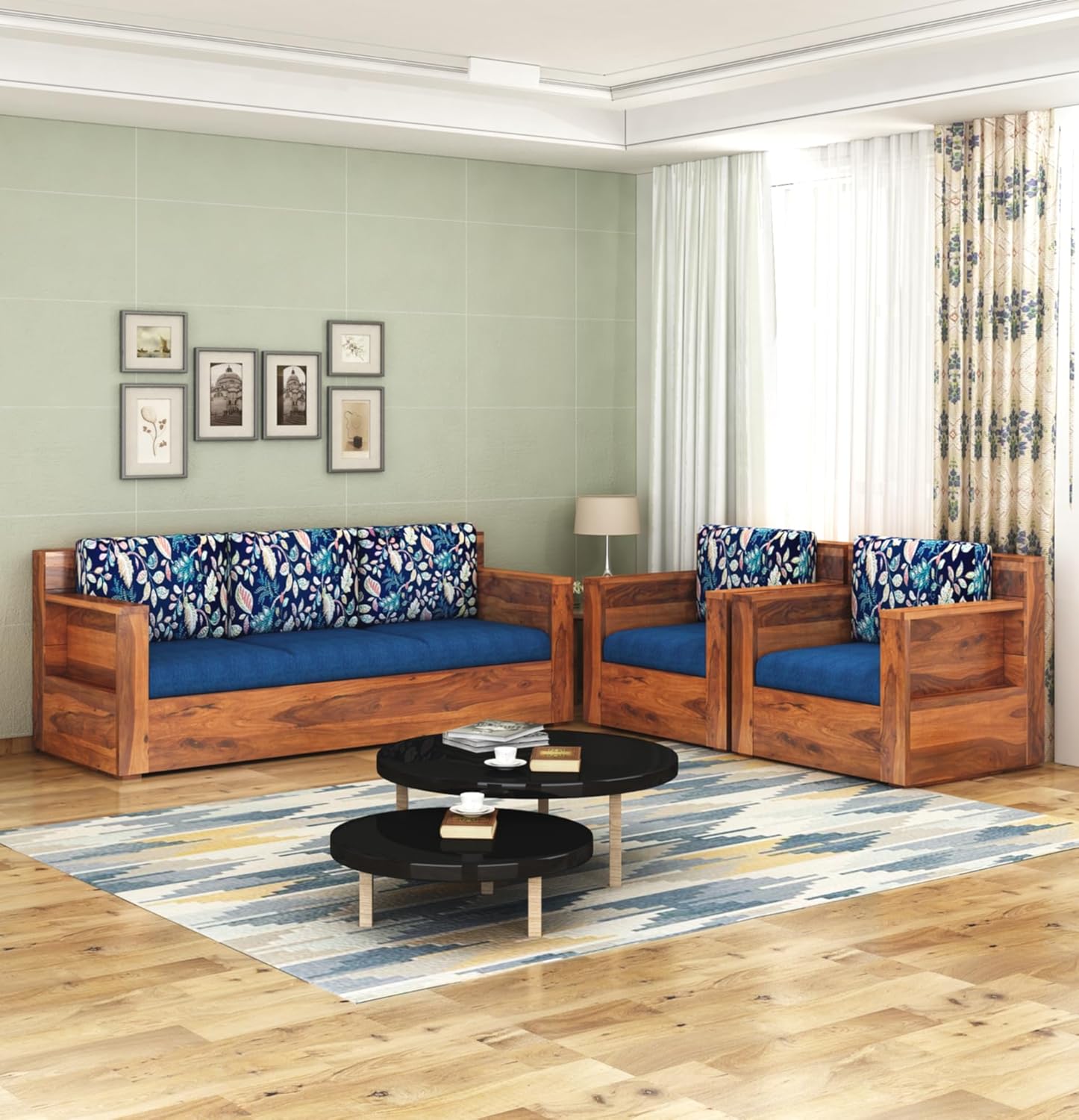 Porash Furniture Solid Sheesham Wood 5 Seater Sofa Set For Living Room ...