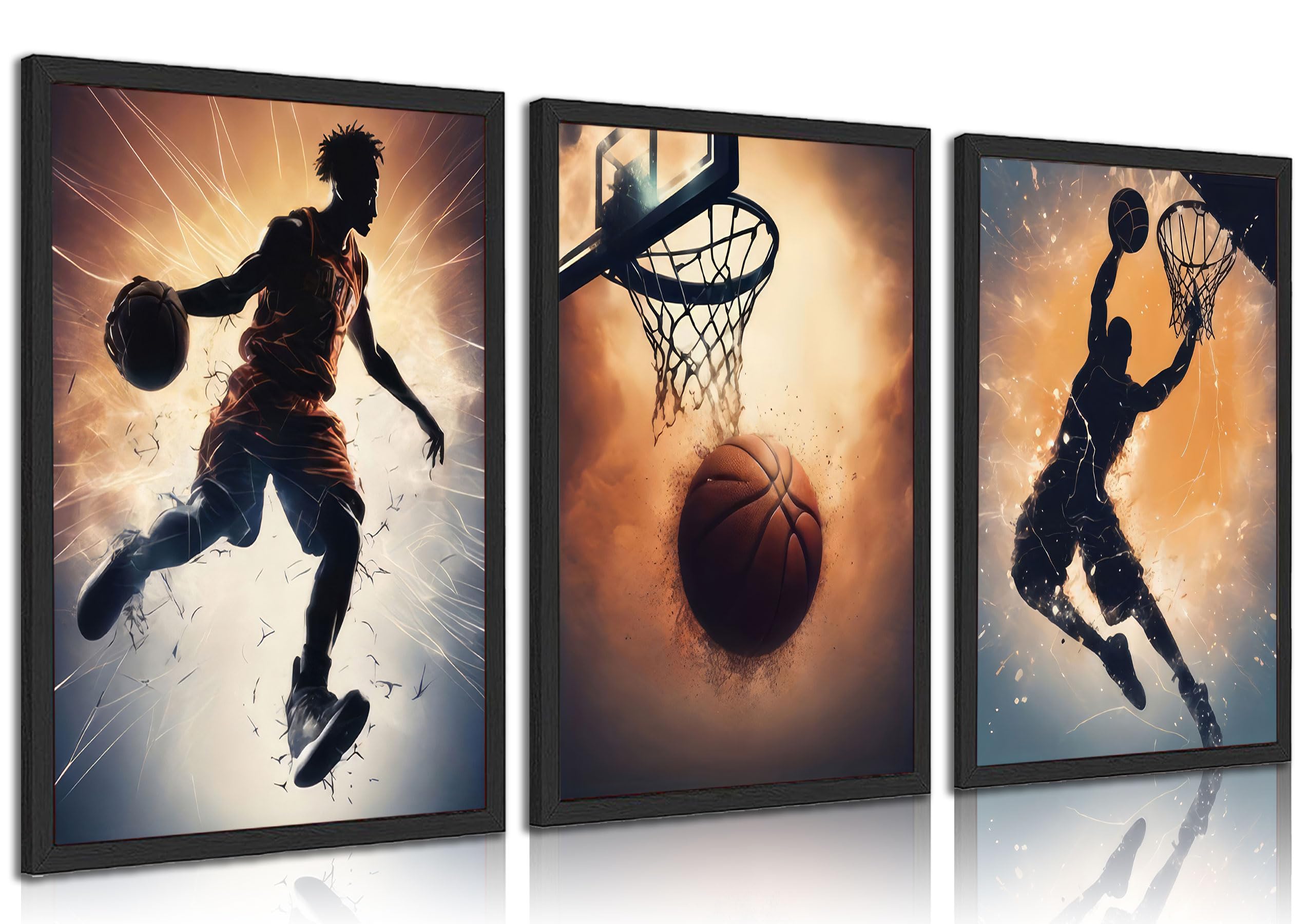 Amazon.com: 3pcs Basketball Canvas Wall Art Basketball Posture Sports ...