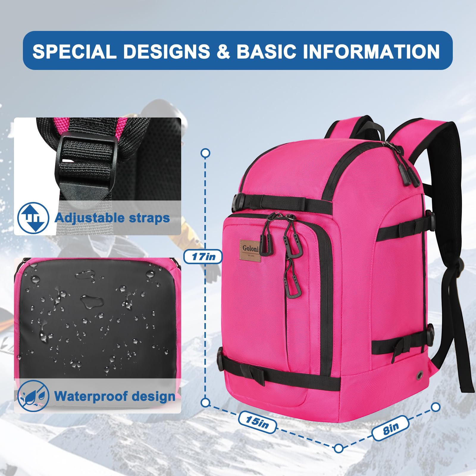 Snapklik.com : Goloni Ski Boot Bag - 50L Waterproof Ski And Snowboard ...