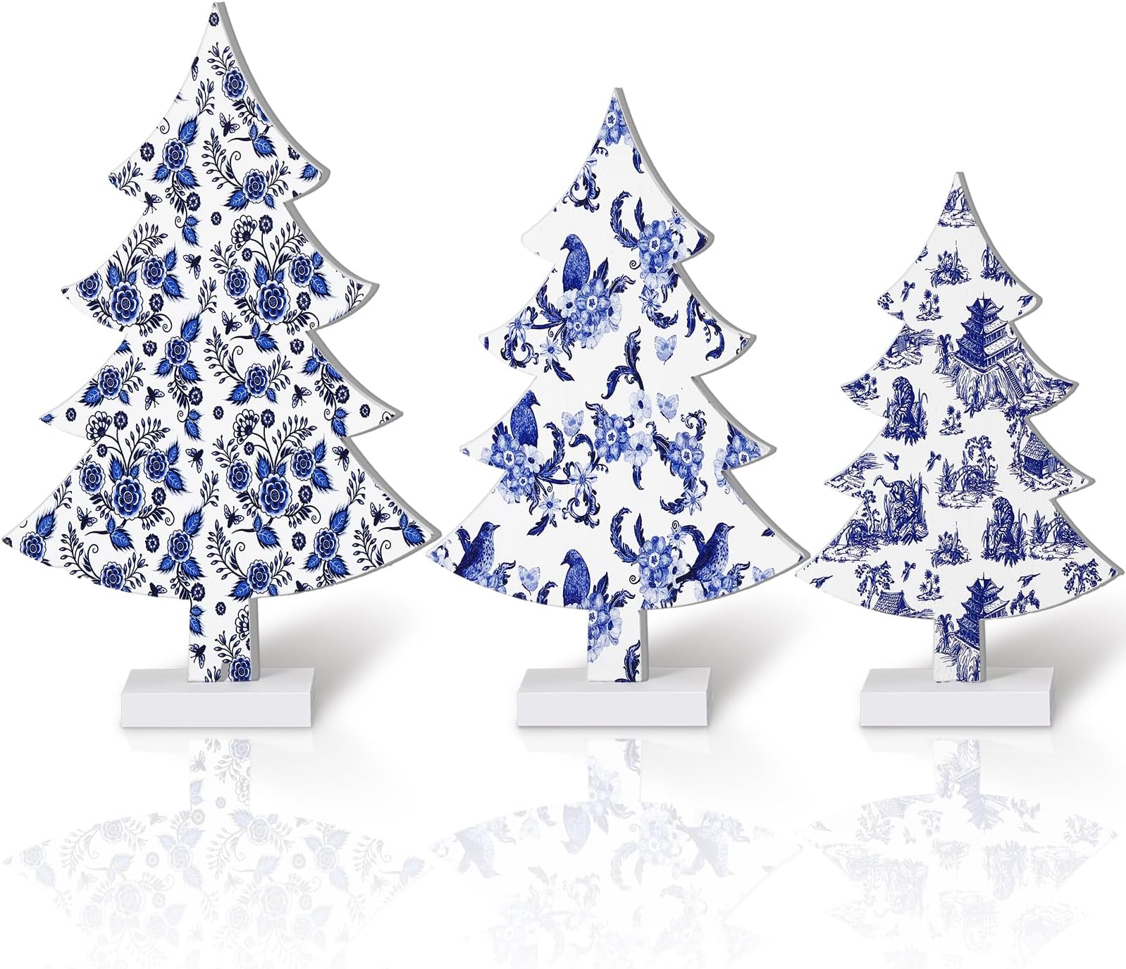 Amazon.com: Soaoo 3 Pcs Wooden Christmas Trees Tabletop Decoration ...