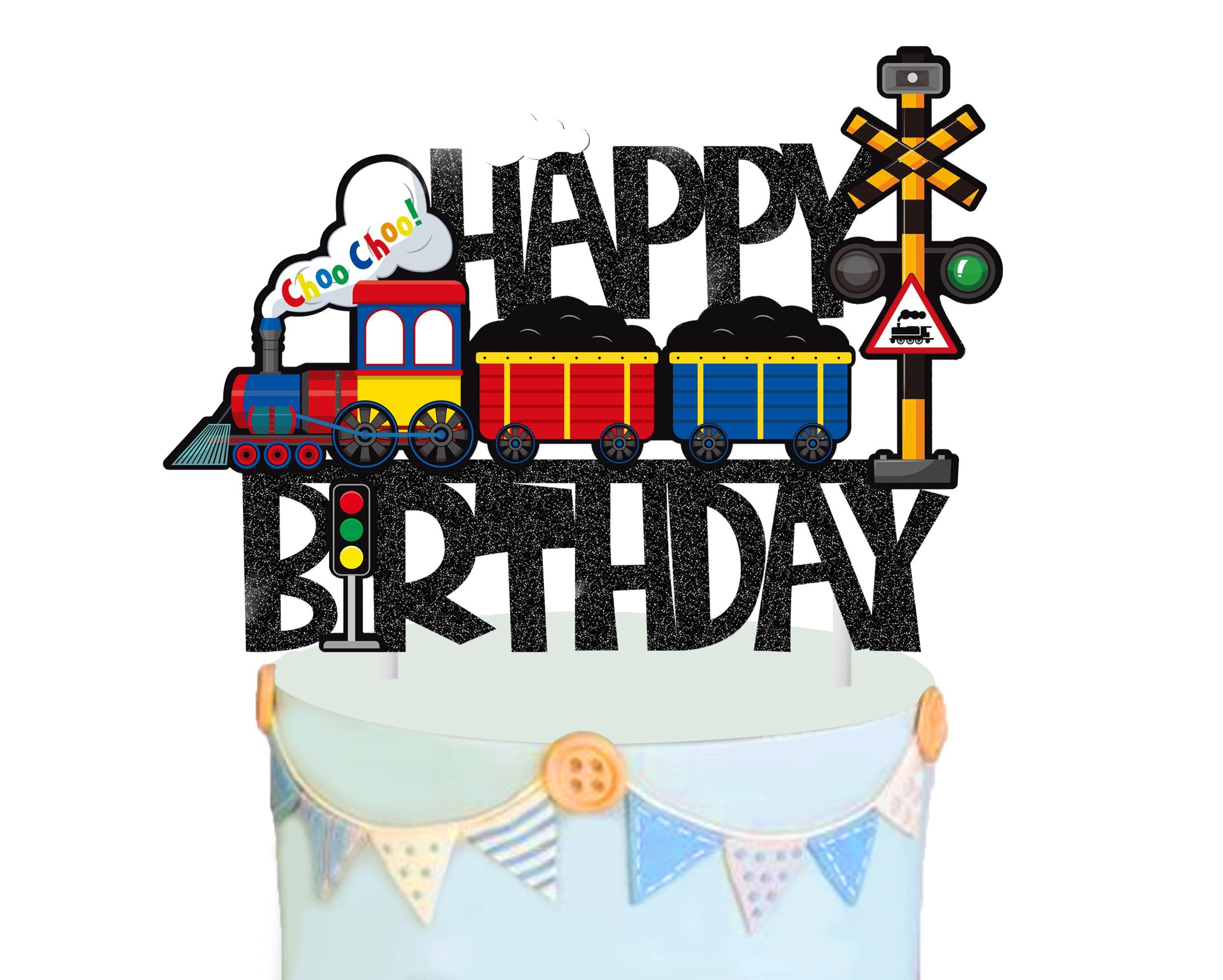 Train Happy Birthday Cake Topper Decorations Choo Choo Steam Train Cake ...