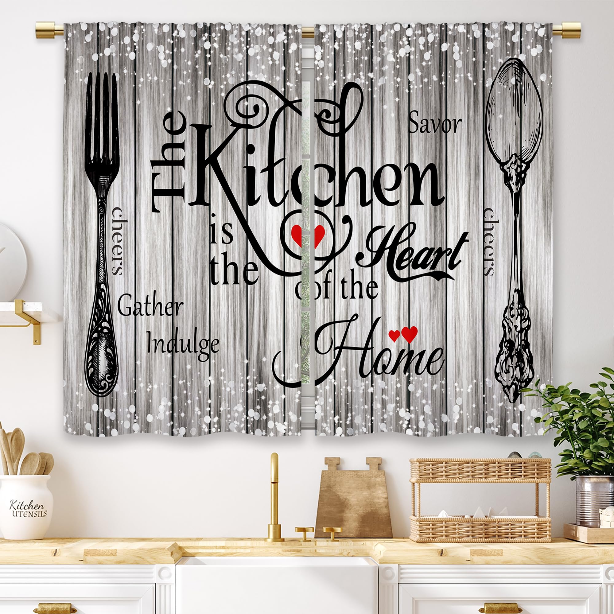 Amazon.com: Laifzere Farmhouse Rustic Grey Kitchen Curtains Vintage ...