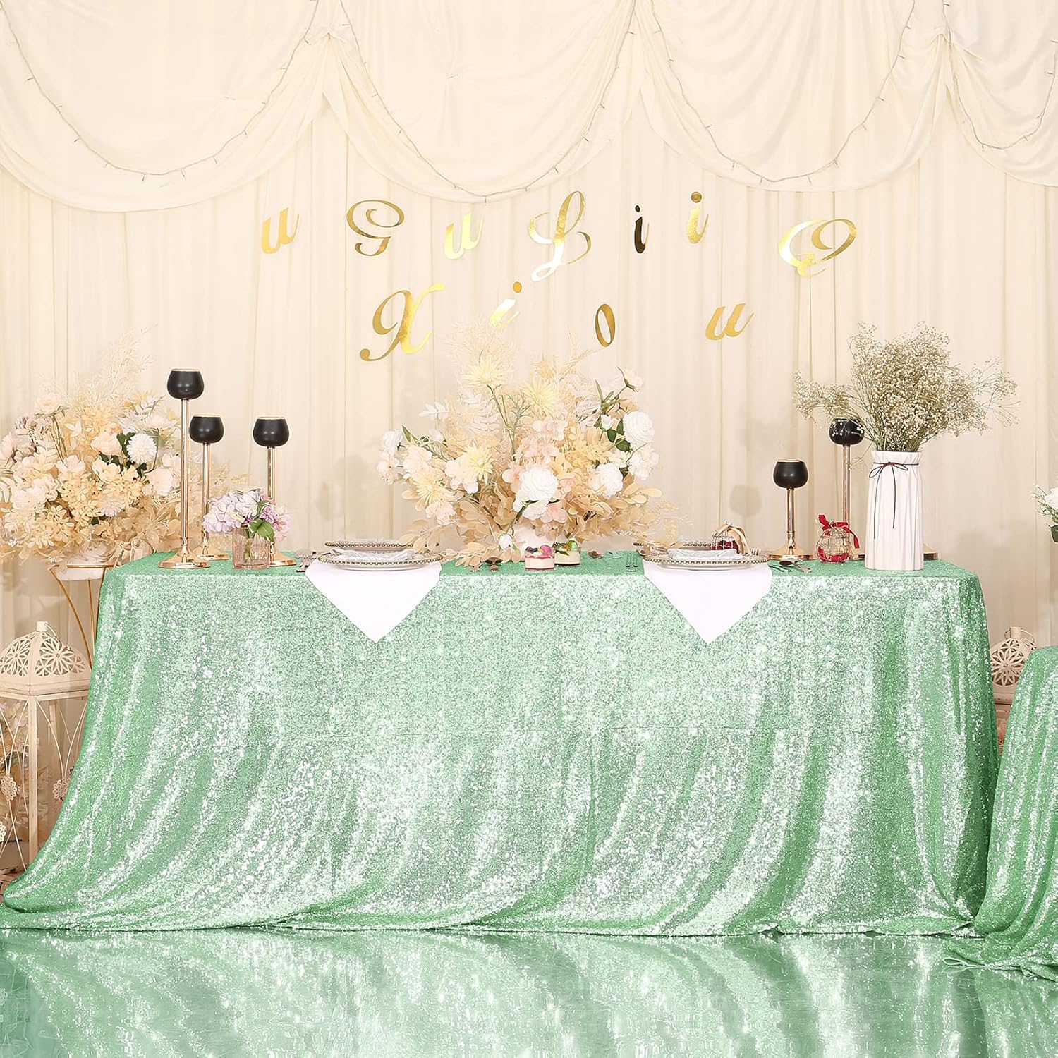 Amazon.com: Eternal Beauty Sequin Tablecloth, 50x80 Inch Mint Green ...