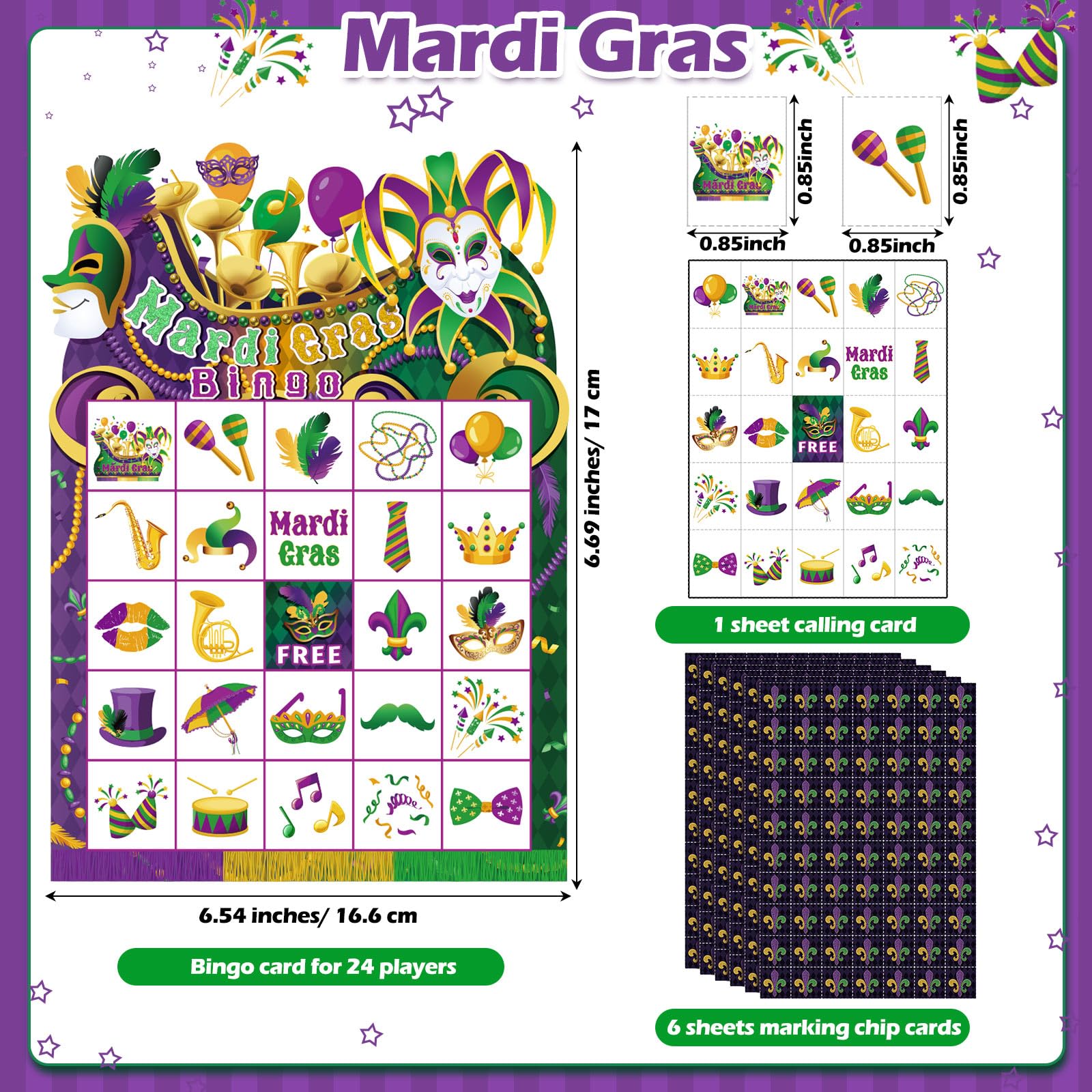 Snapklik.com : Mardi Gras Bingo Game Set Bingo Cards For 24 Players ...