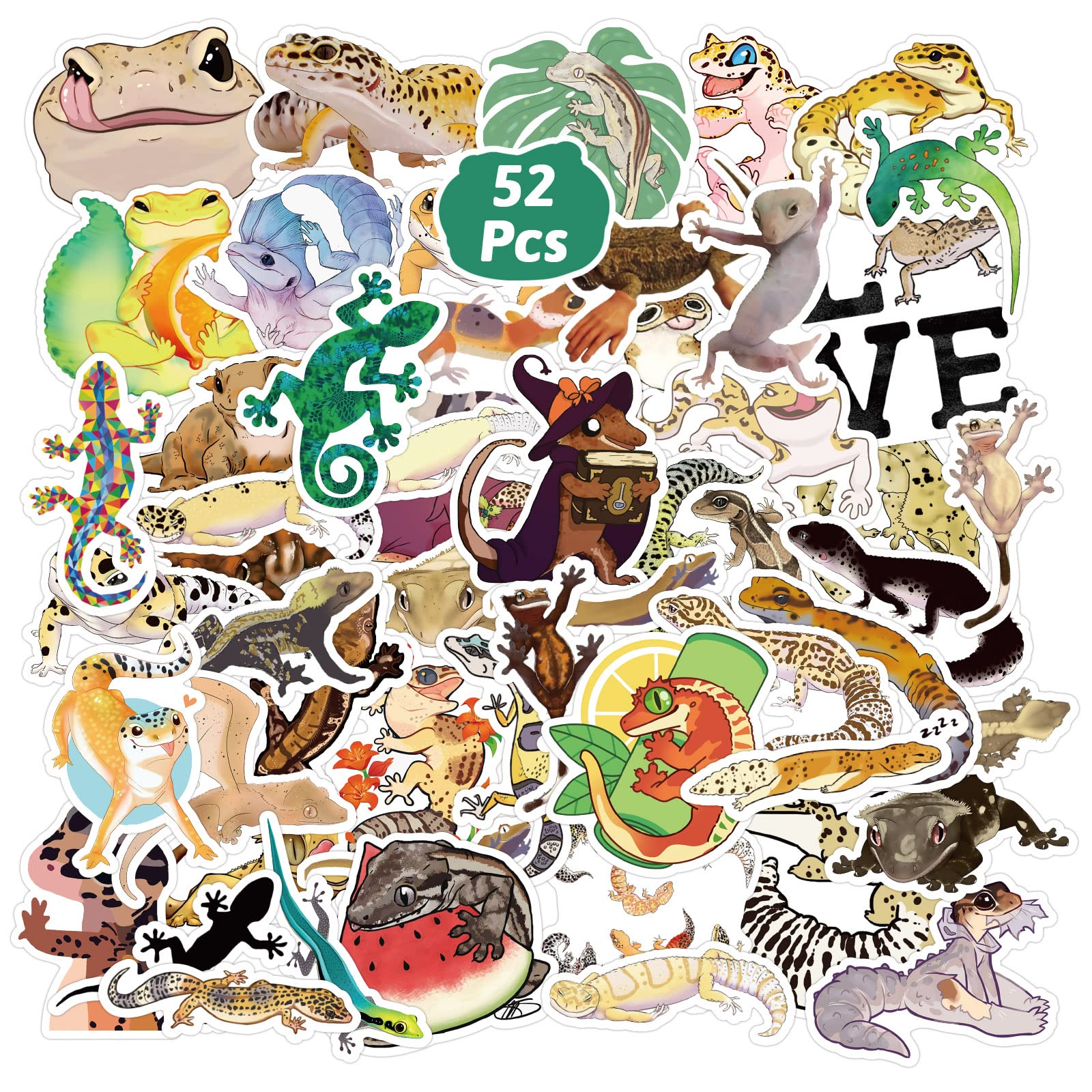 Lukm Gecko Stickers 52pcs Funny Cartoon Geckos Waterproof Vinyl Reptile ...
