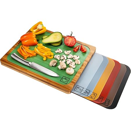 Amazon.com: Seville Classics Easy-to-Clean Bamboo Cutting Board and 7 ...