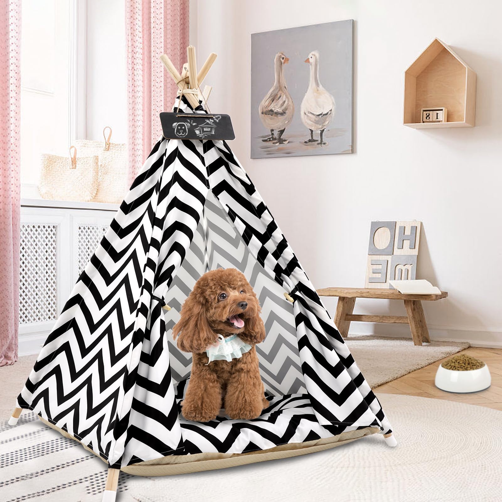 Pet Teepee Tent for Dogs Puppy Cat Bed White Canvas Dog Cute House Pet ...
