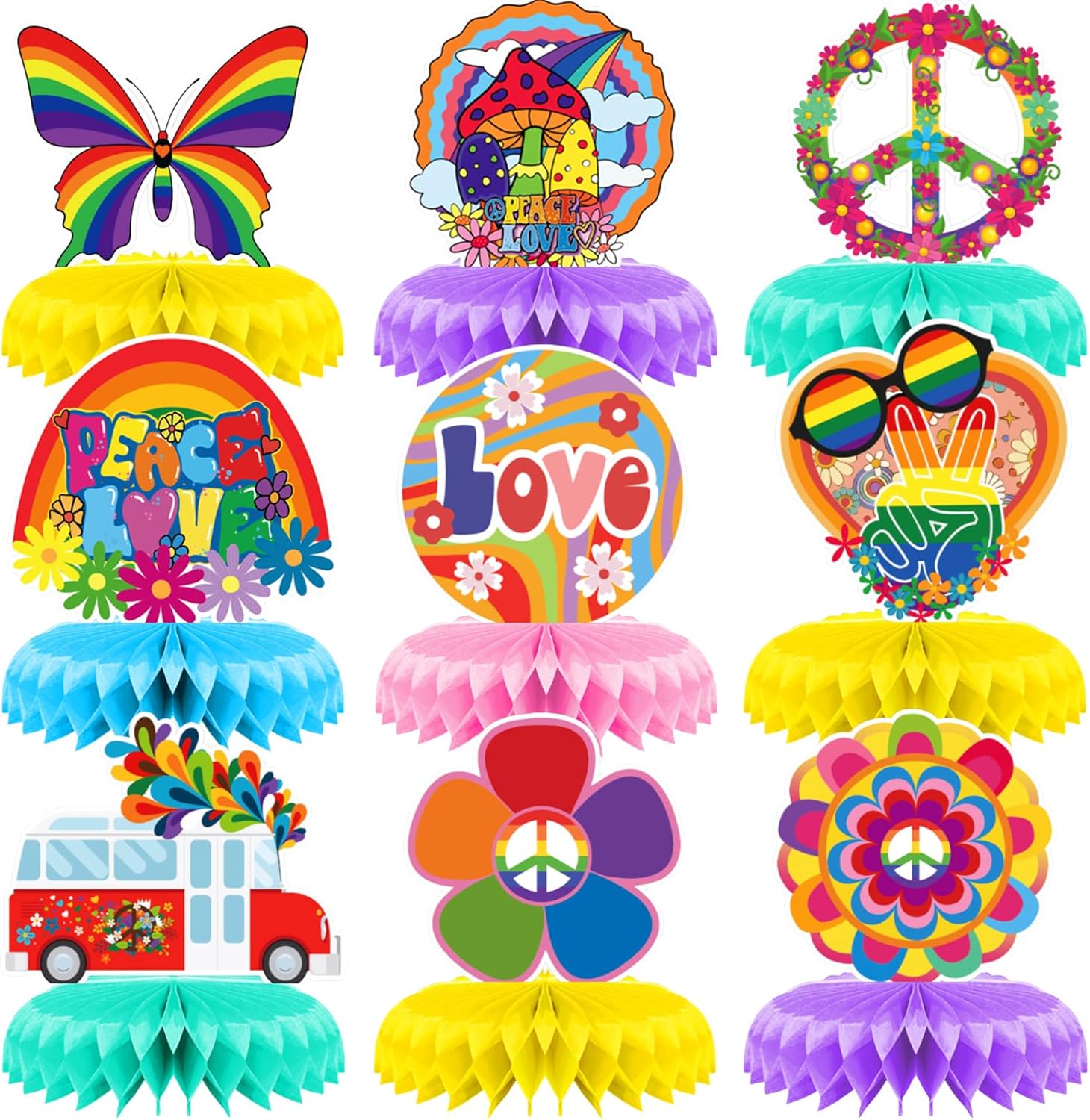 Amazon.com: Qpout 9Pcs Hippie Honeycomb Centerpieces Honeycomb Retro ...