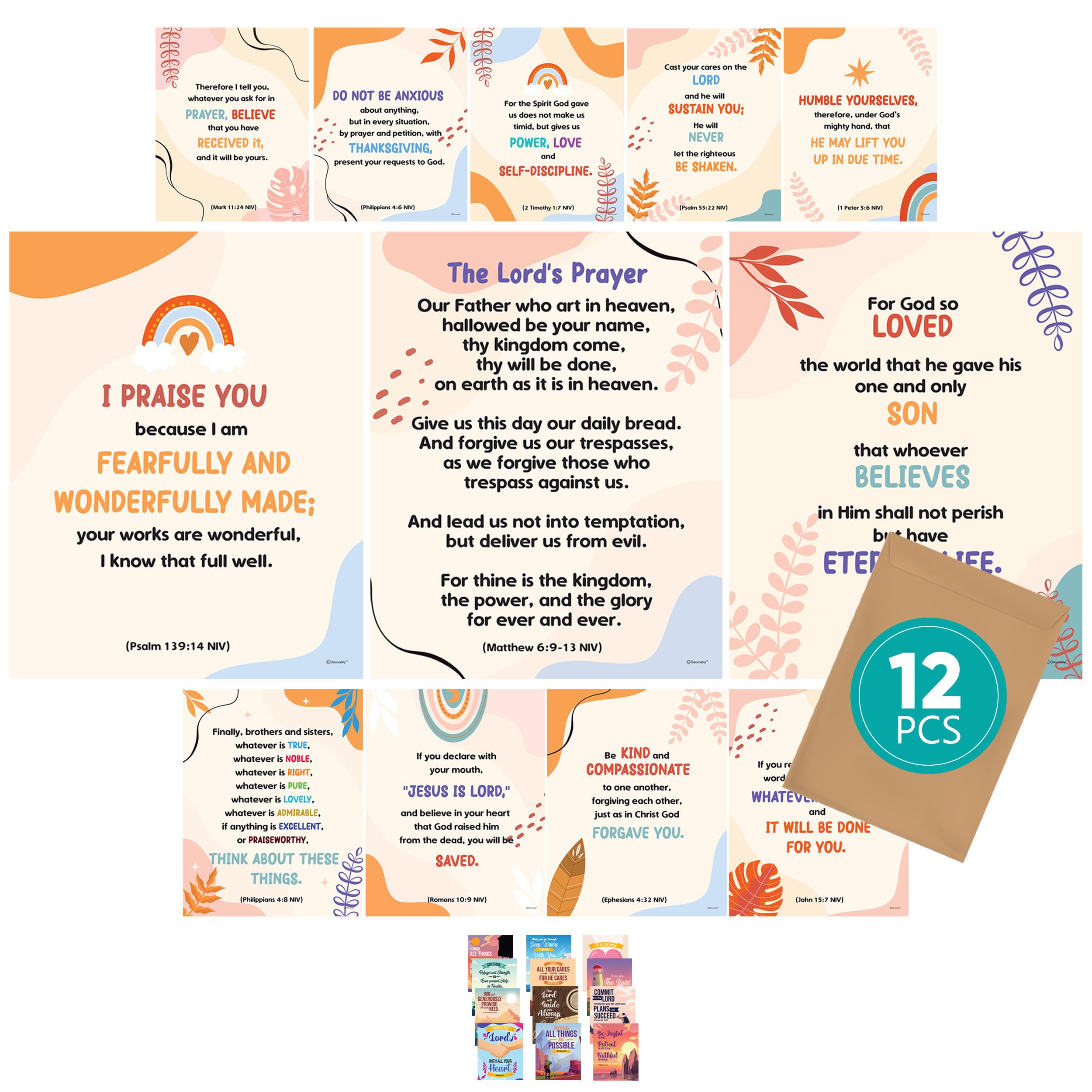 Decorably 12 Boho Sunday School Posters For Kids 11x14in Matte ...