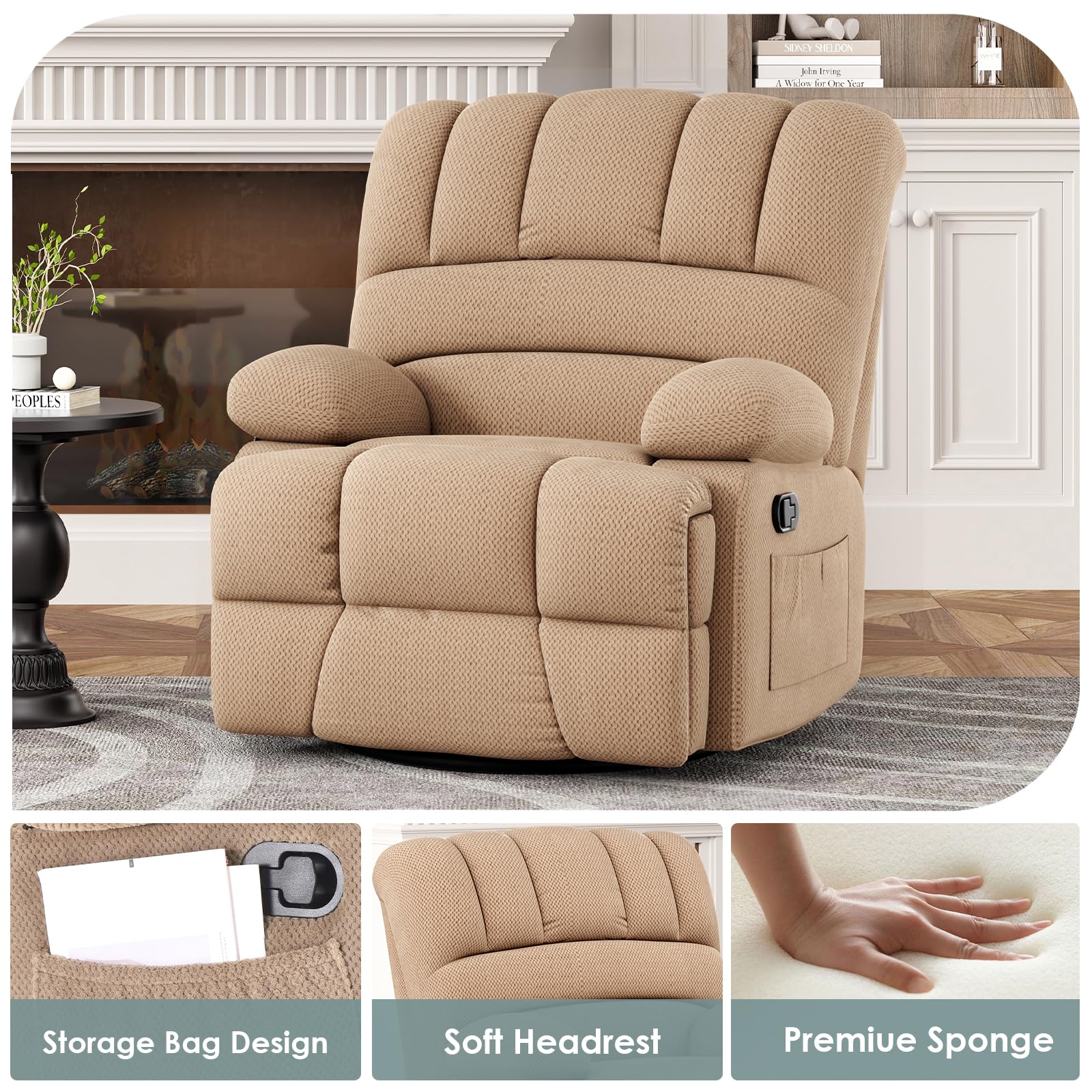 STARY Recliner Sofa for Living Room Chair for Adults, Camel