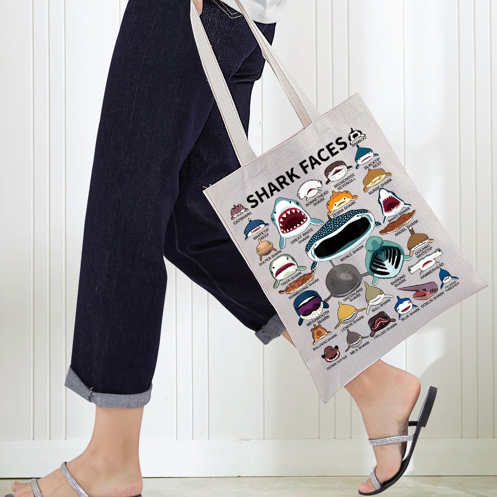 Snapklik.com : BWWKTOP Shark Face Canvas Tote Bag Shark Lovers Gifts ...
