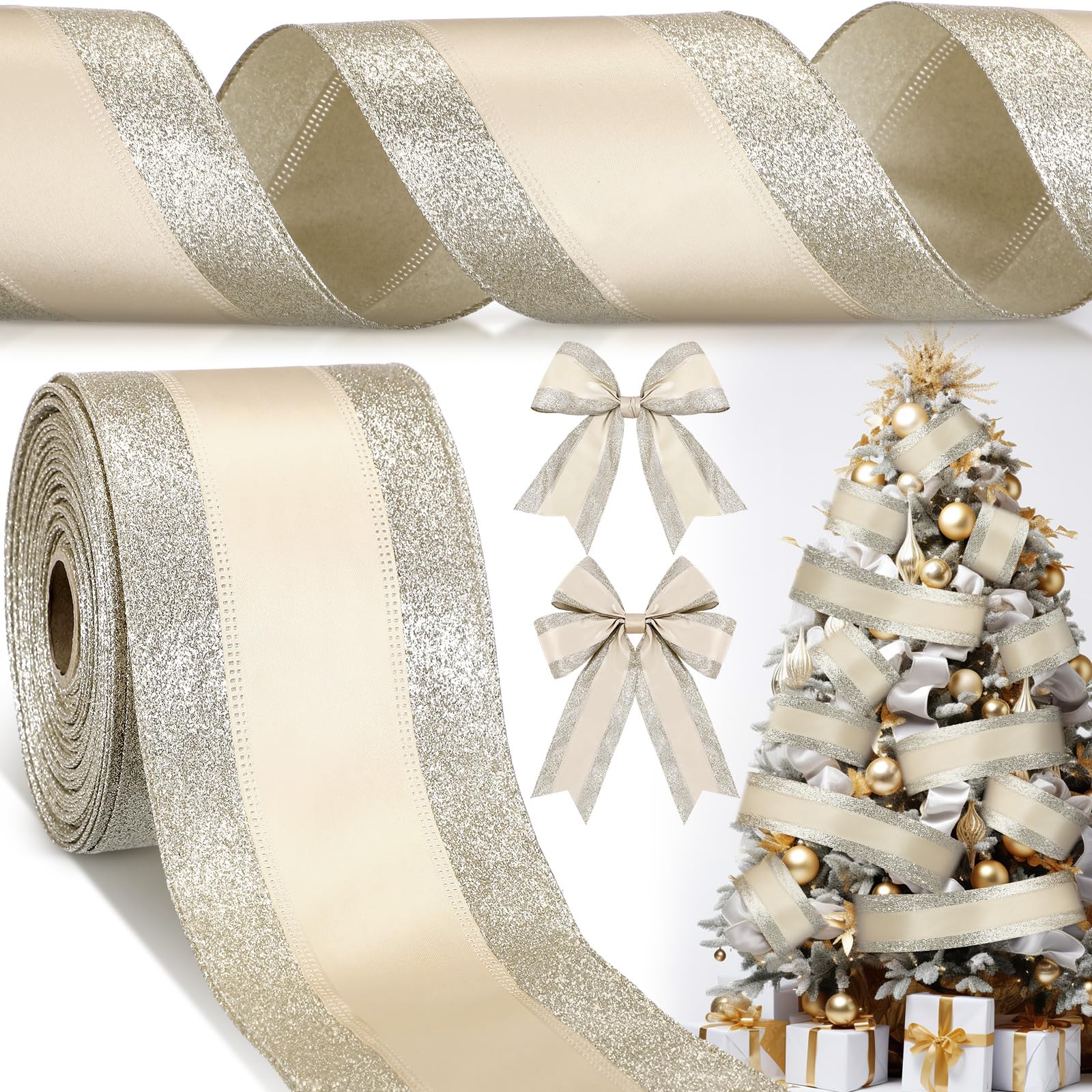 Amazon.com: Craftsatin Christmas Glitter Wired Ribbon 4 Inch Wide ...