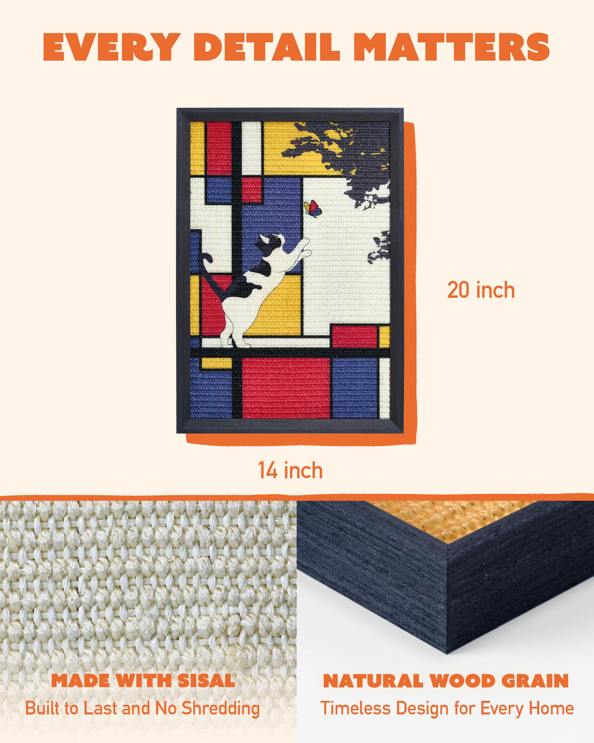 Cat Scratch Pad Art Cat Wall-Mountable Scratching Board 16.7x11x1 Inch ...